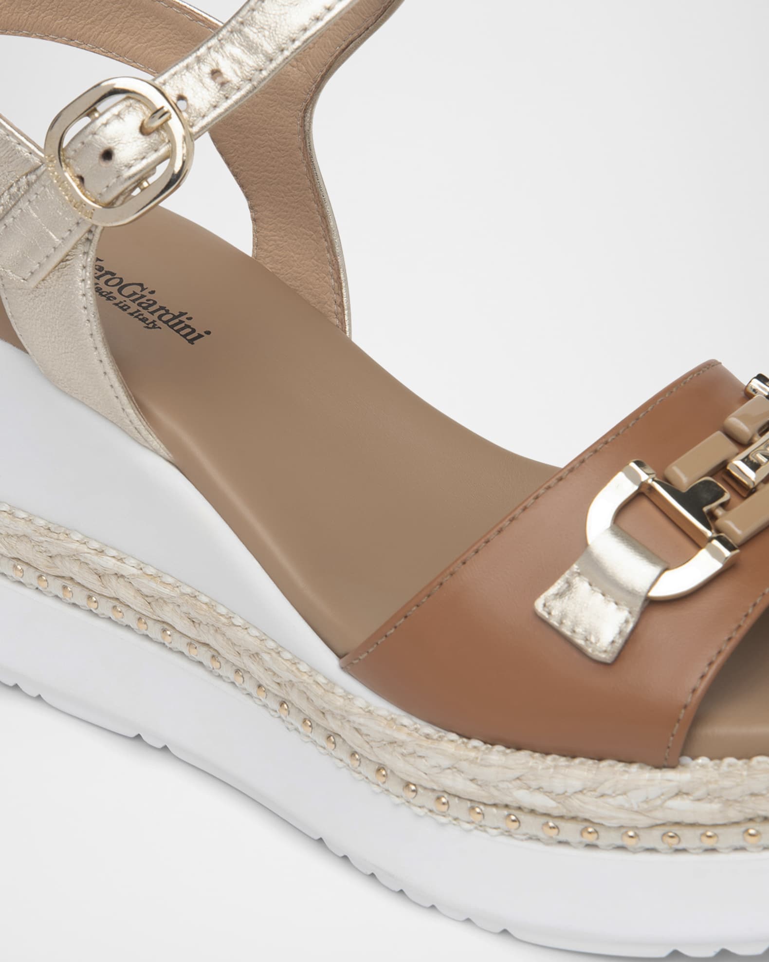 NeroGiardini Leather Horsebit Roped Platform Wedge Sandals | Neiman Marcus