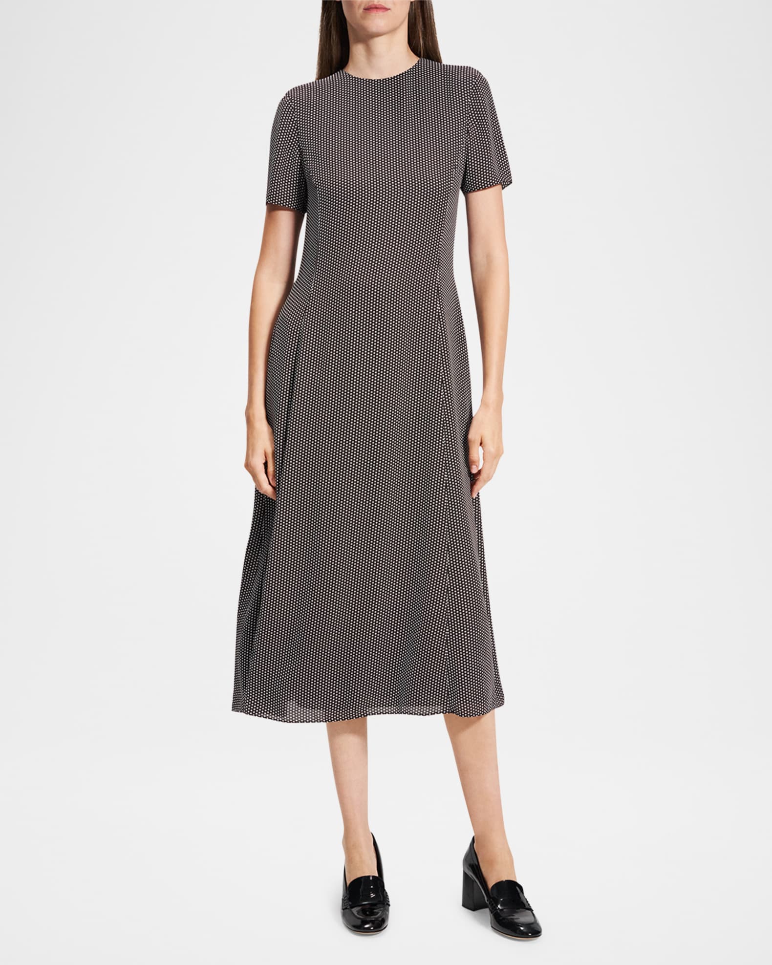 Theory Short-Sleeve Flared Midi Dress | Neiman Marcus