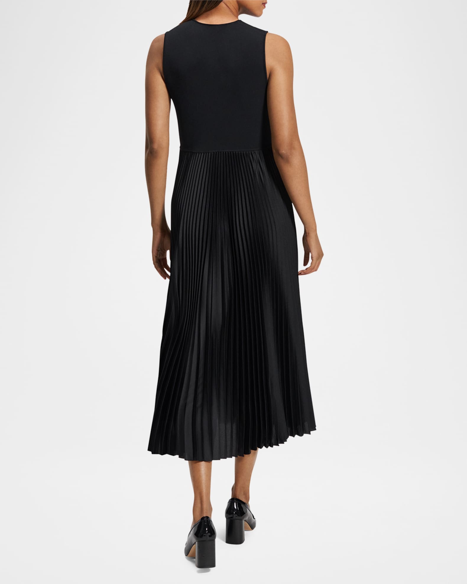Theory Combo Satin Pleated Dress | Neiman Marcus