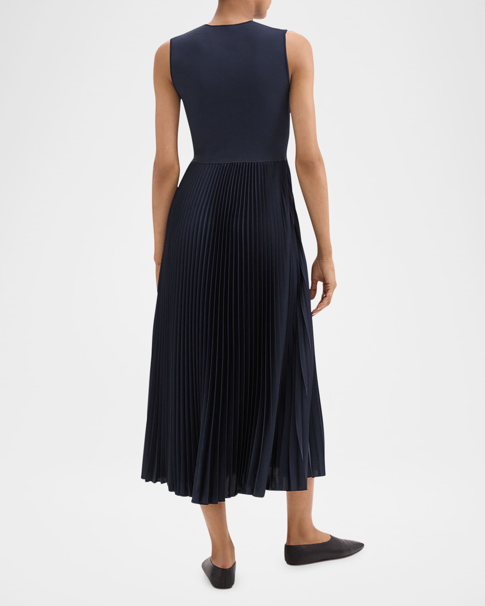 Theory Combo Satin Pleated Dress | Neiman Marcus