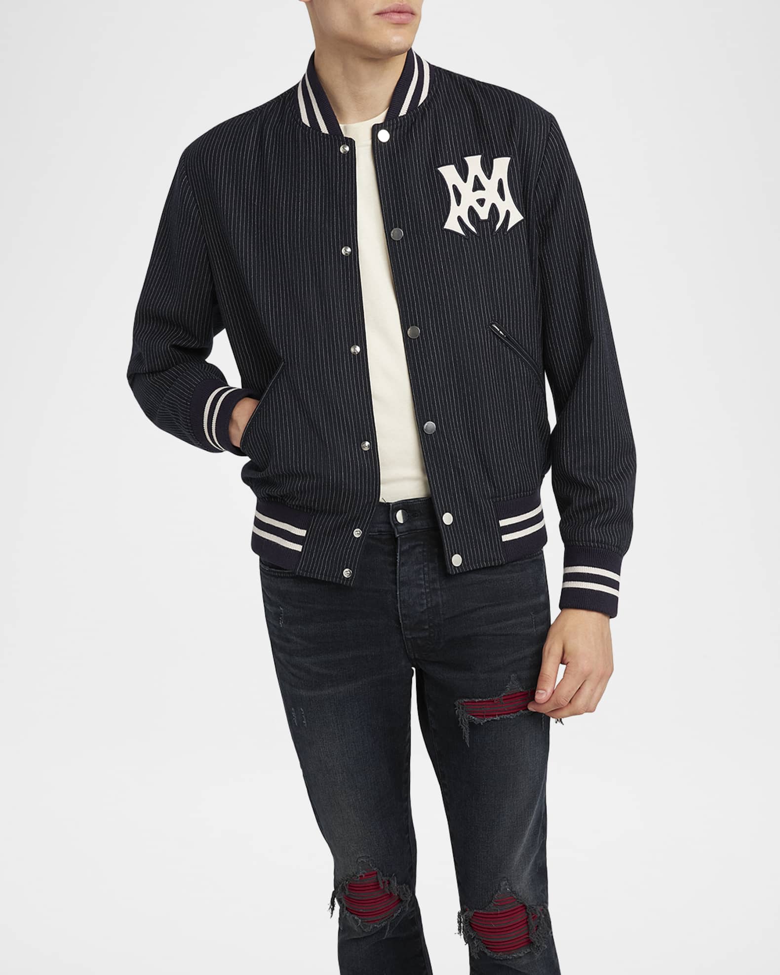 Amiri Men's MA Hollywood Pinstripe Bomber Jacket | Neiman Marcus