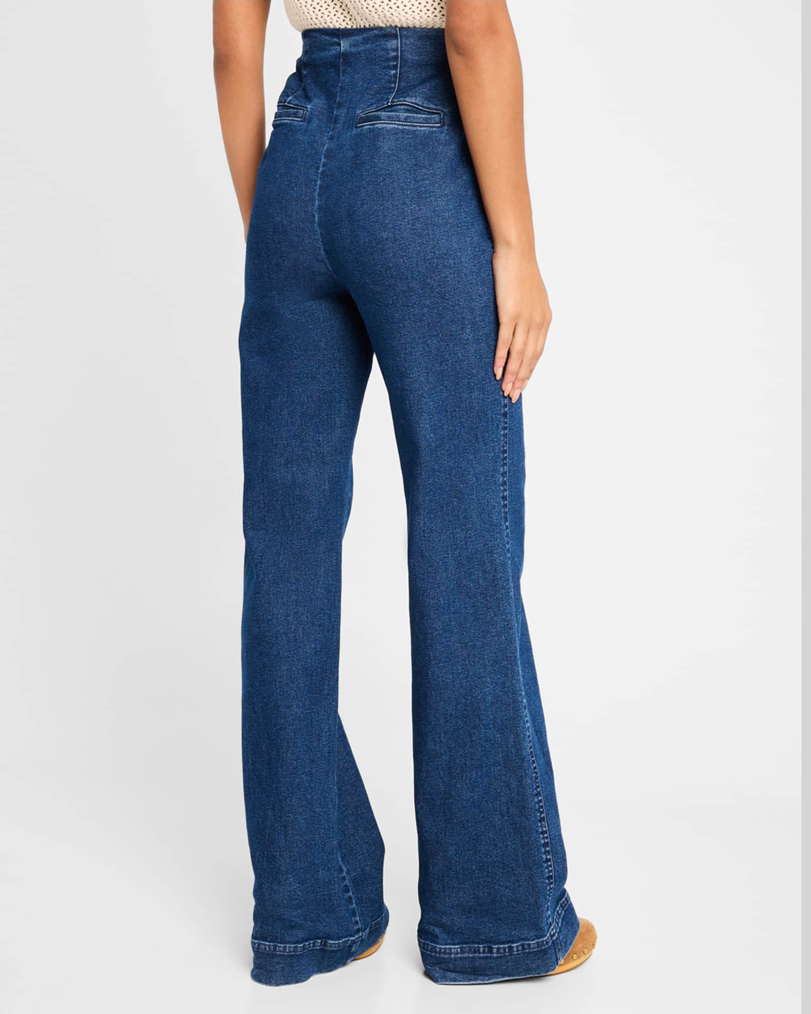 Toccin Birkin Denim Laced-Up Flare Pants | Neiman Marcus