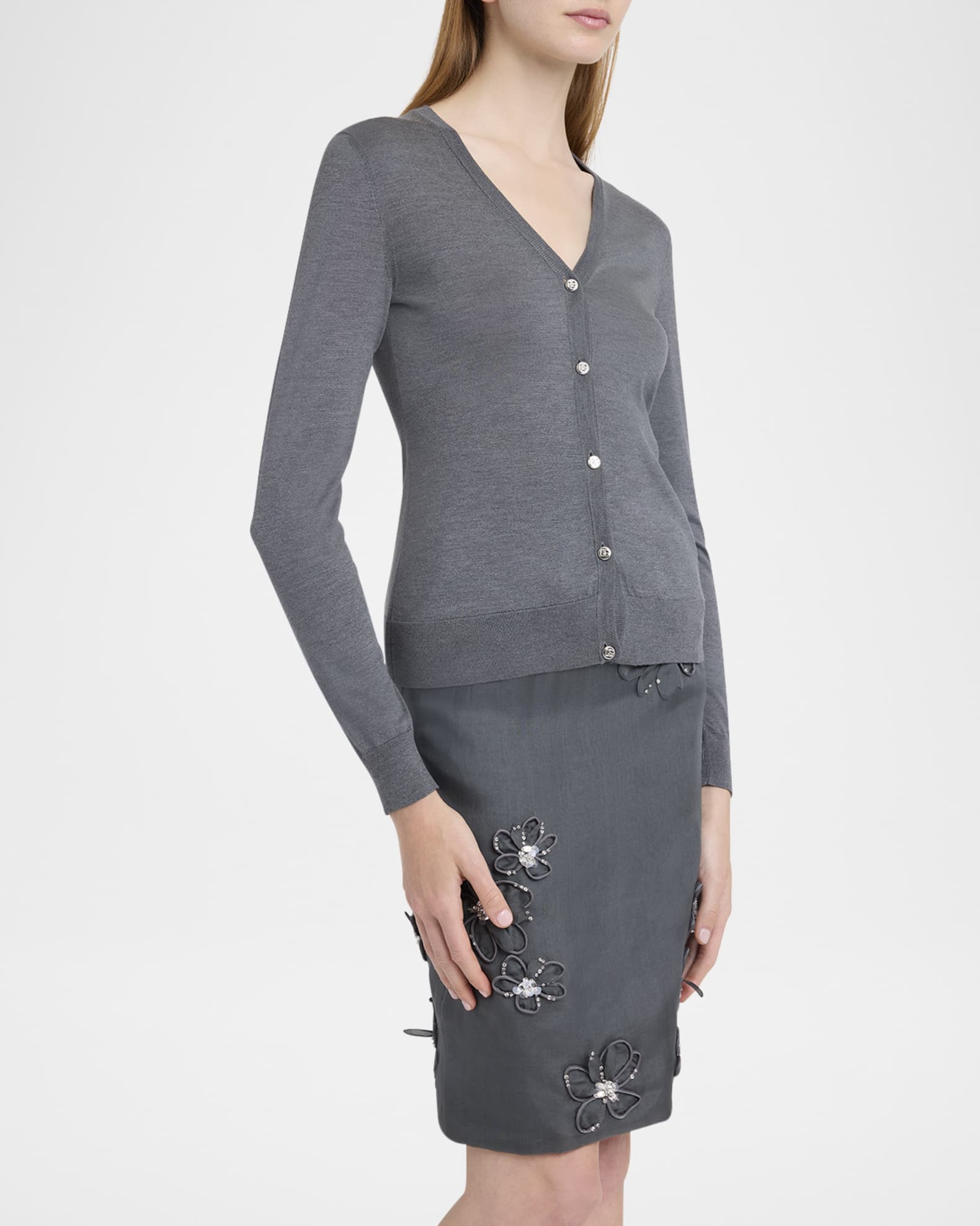 Dolce&Gabbana V-Neck Silk Cardigan | Neiman Marcus