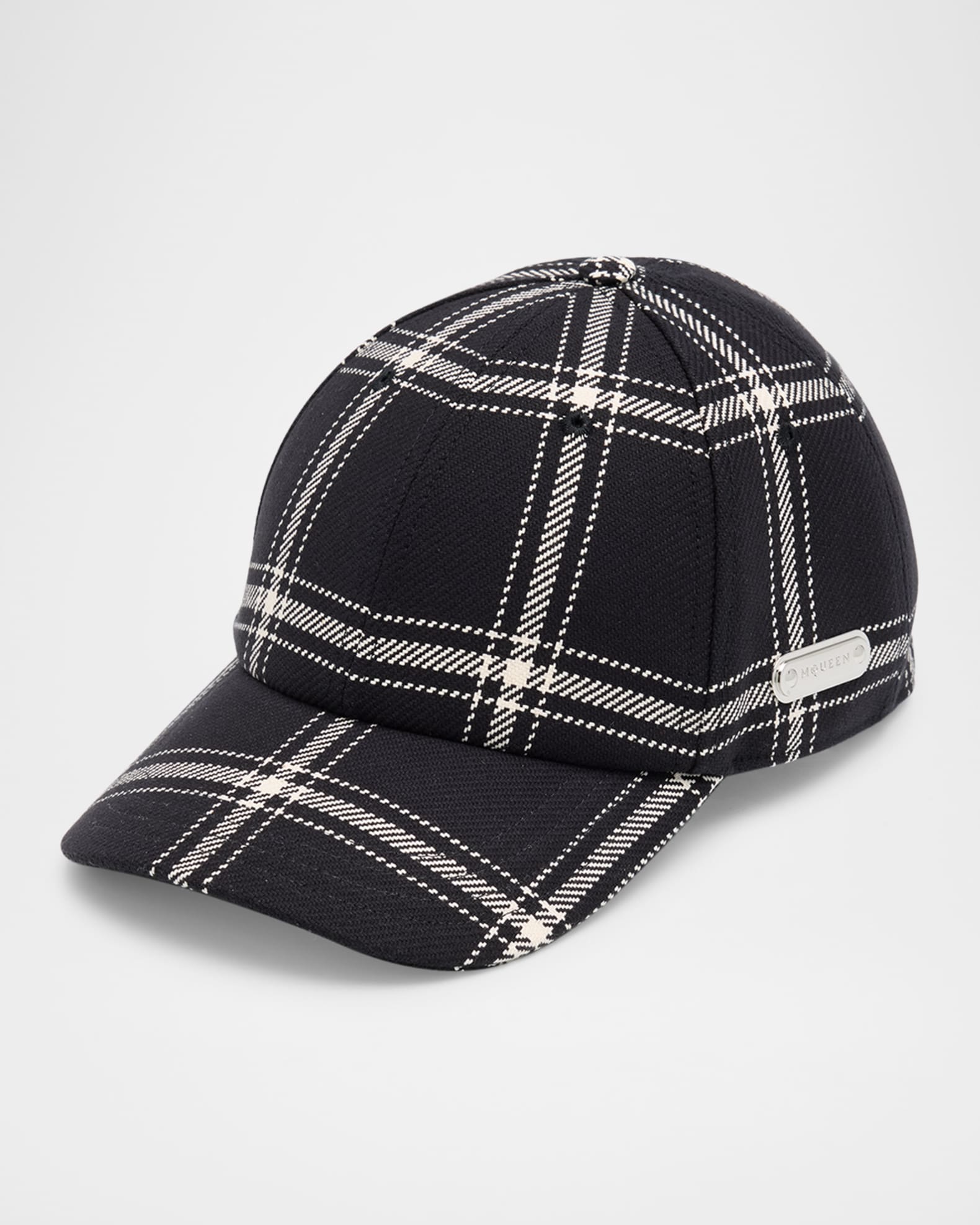McQueen Men's Woven Wool Check Baseball Cap | Neiman Marcus