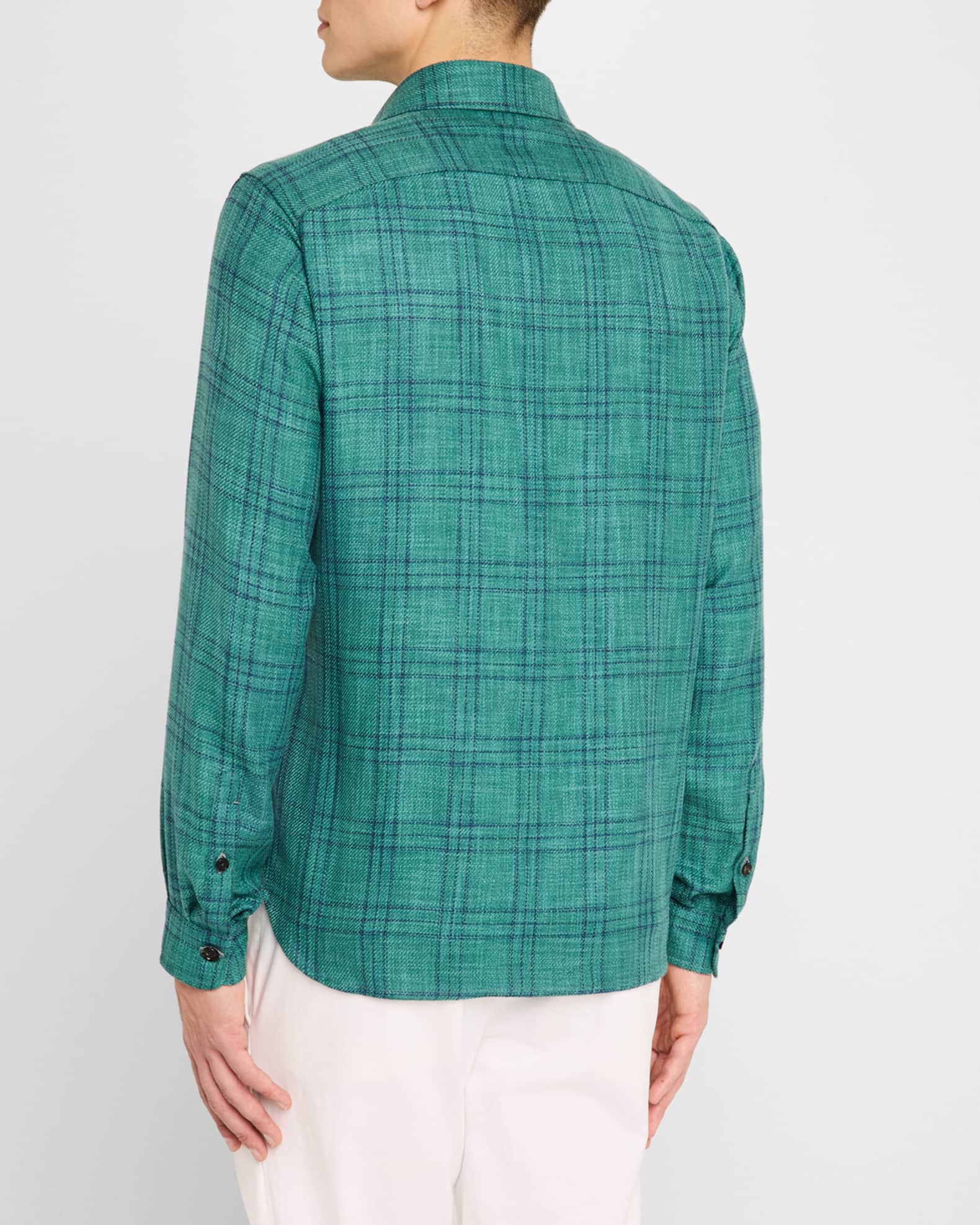 Isaia Men's Wool, Cotton, and Linen Check Overshirt | Neiman Marcus