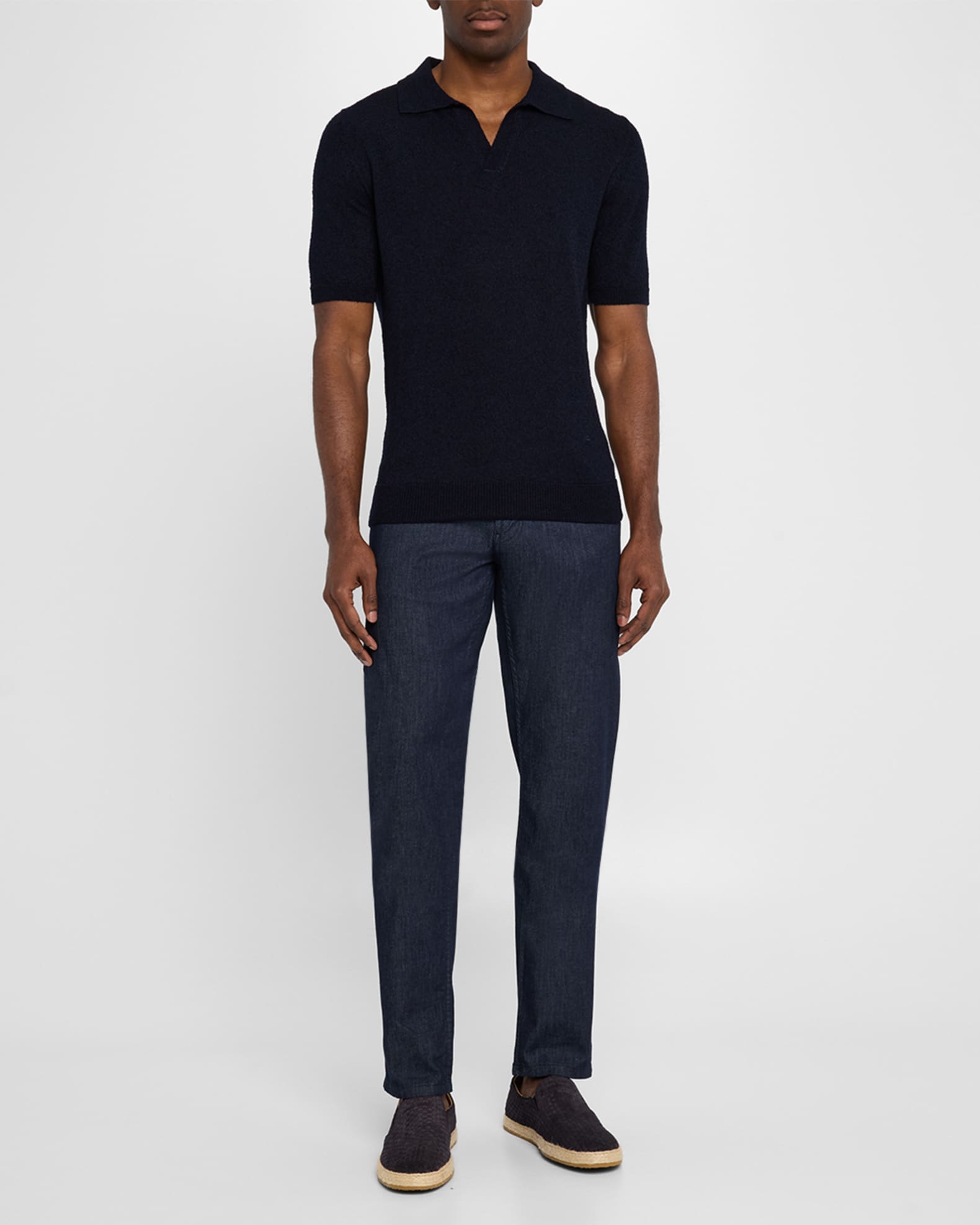 Isaia Men's Cashmere and Silk Johnny-Collar Polo Sweater | Neiman Marcus