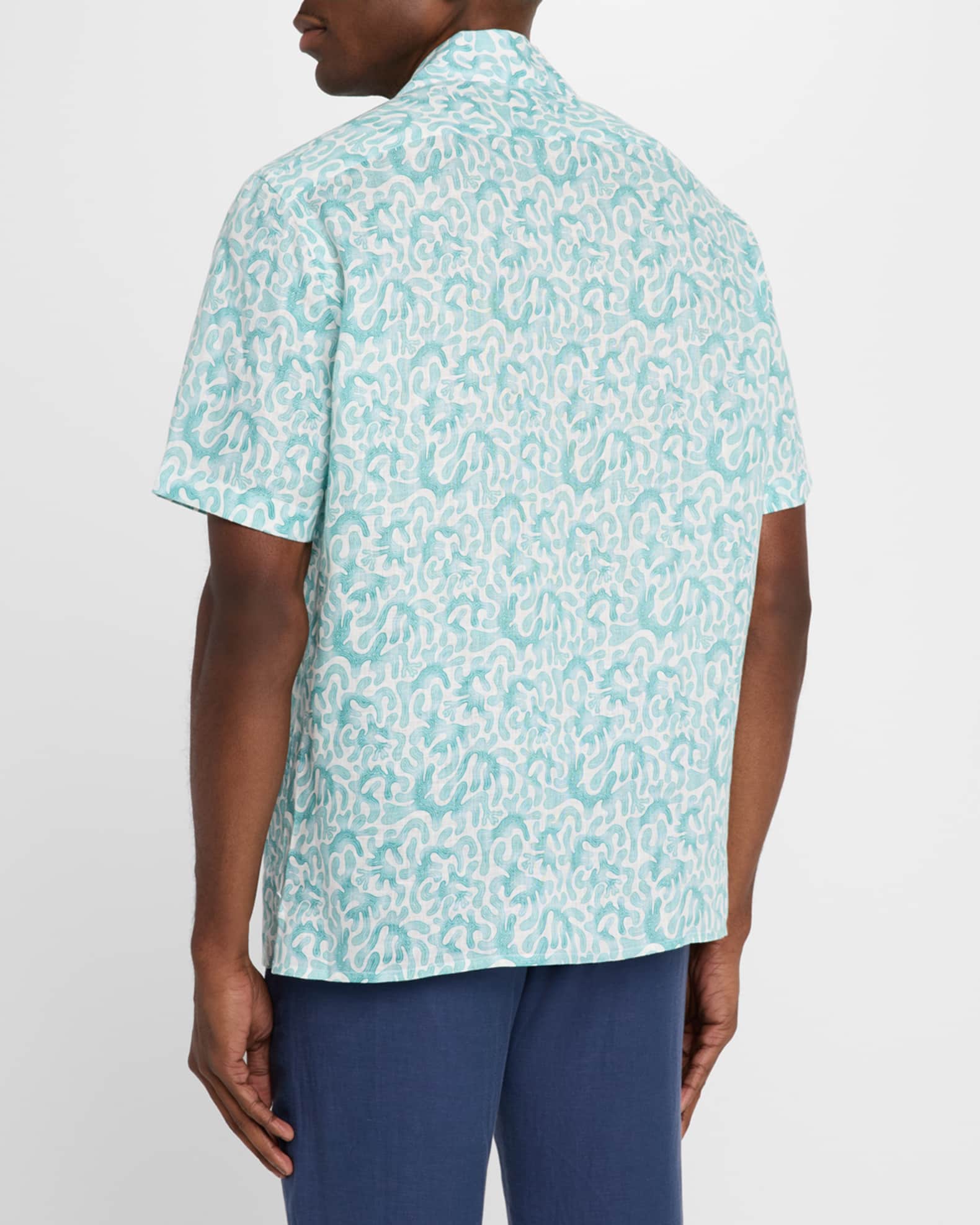 Isaia Men's Linen Coral-Print Camp Shirt | Neiman Marcus