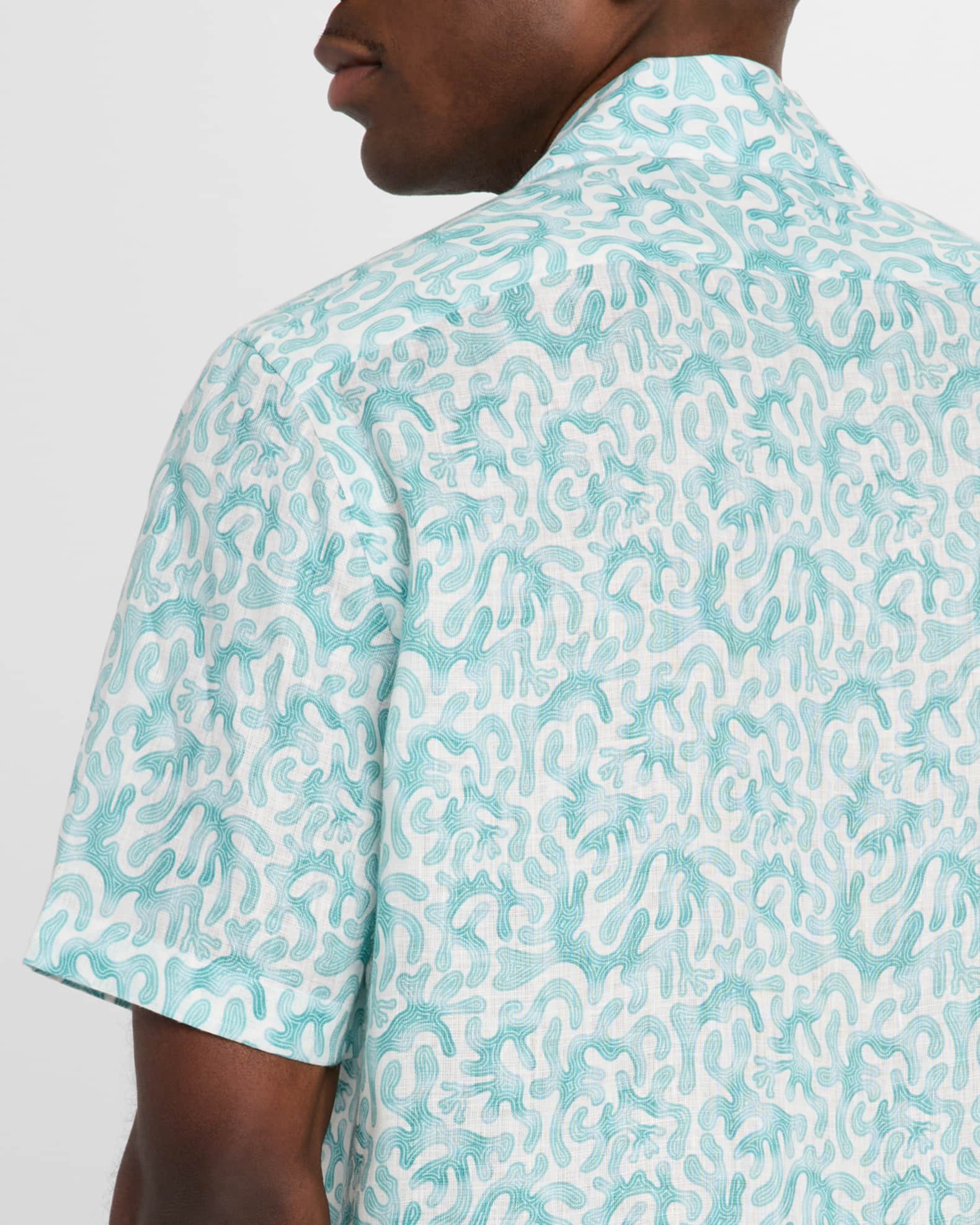 Isaia Men's Linen Coral-Print Camp Shirt | Neiman Marcus