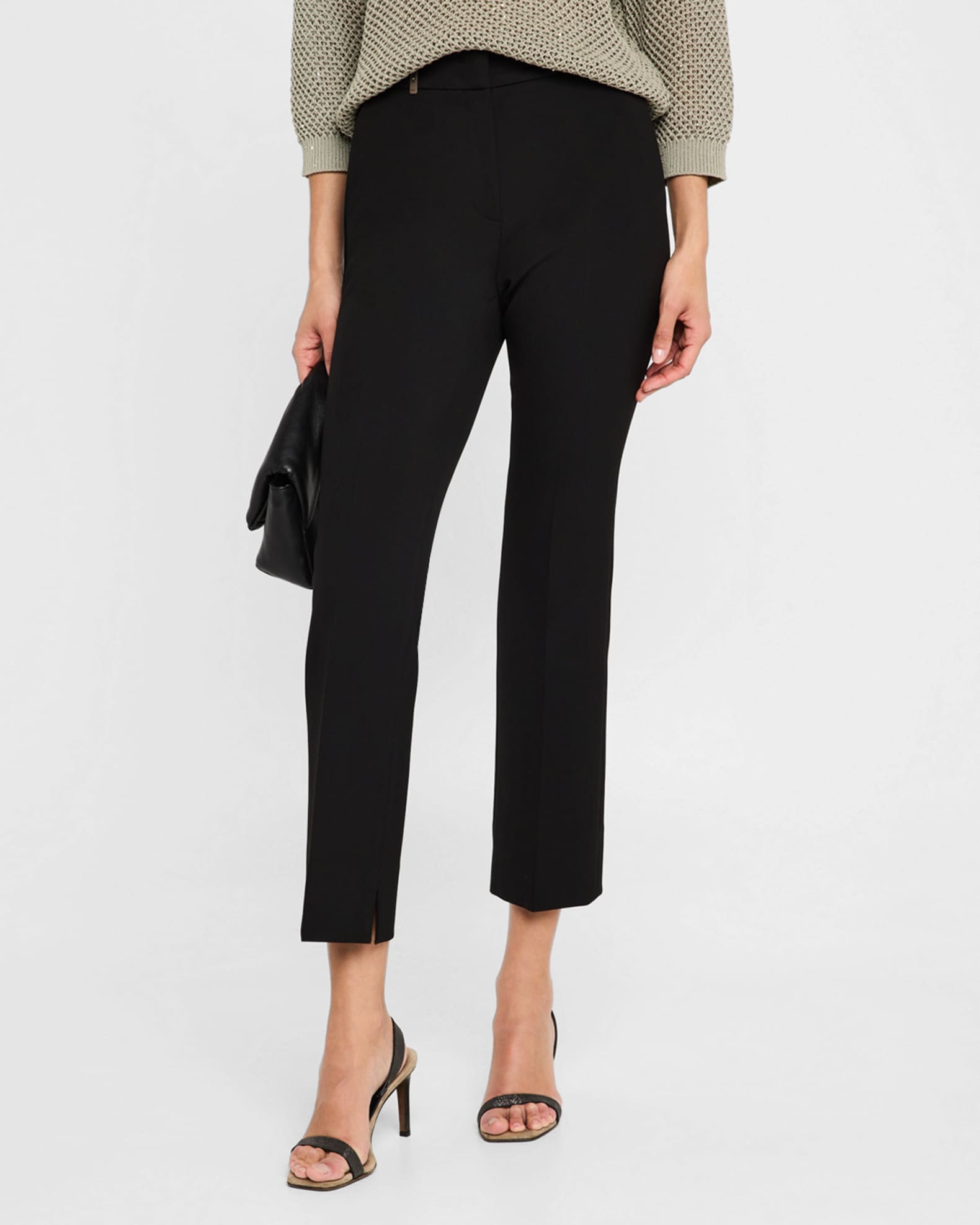 Peserico Cropped Side-Slit Pants | Neiman Marcus
