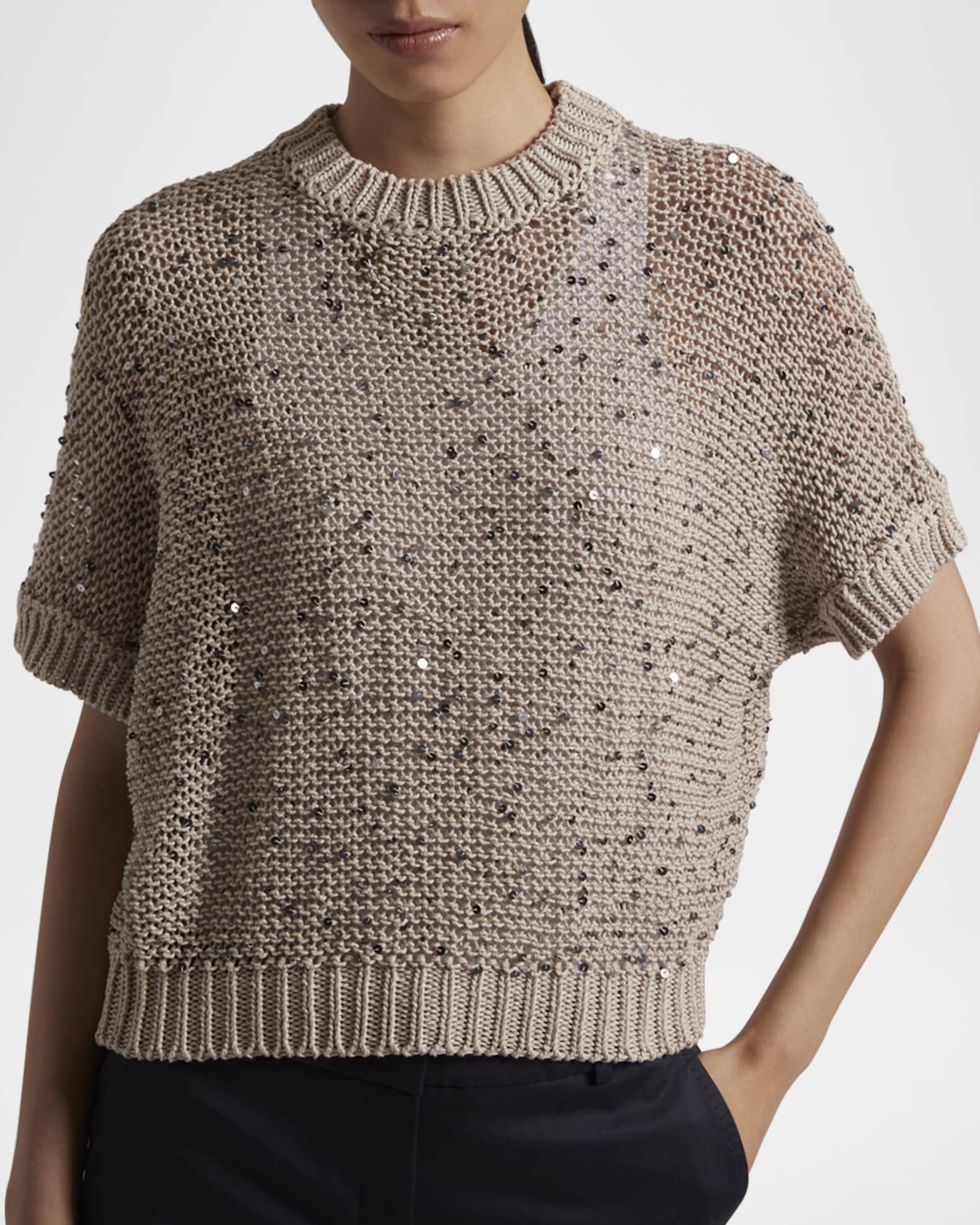 Peserico Open-Knit Sequin Sweater | Neiman Marcus