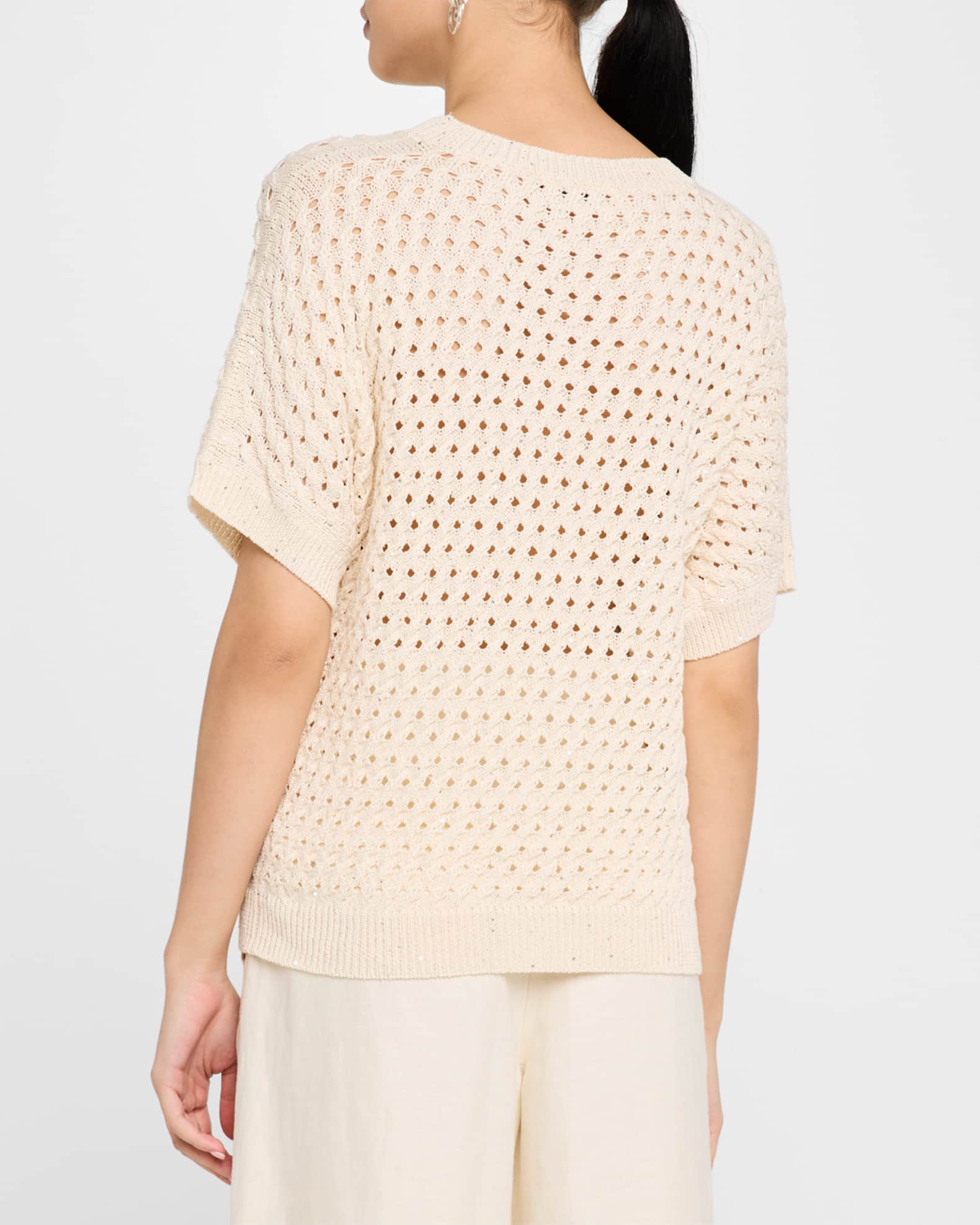 Peserico Sequin-Embellished Open Knit Sweater | Neiman Marcus