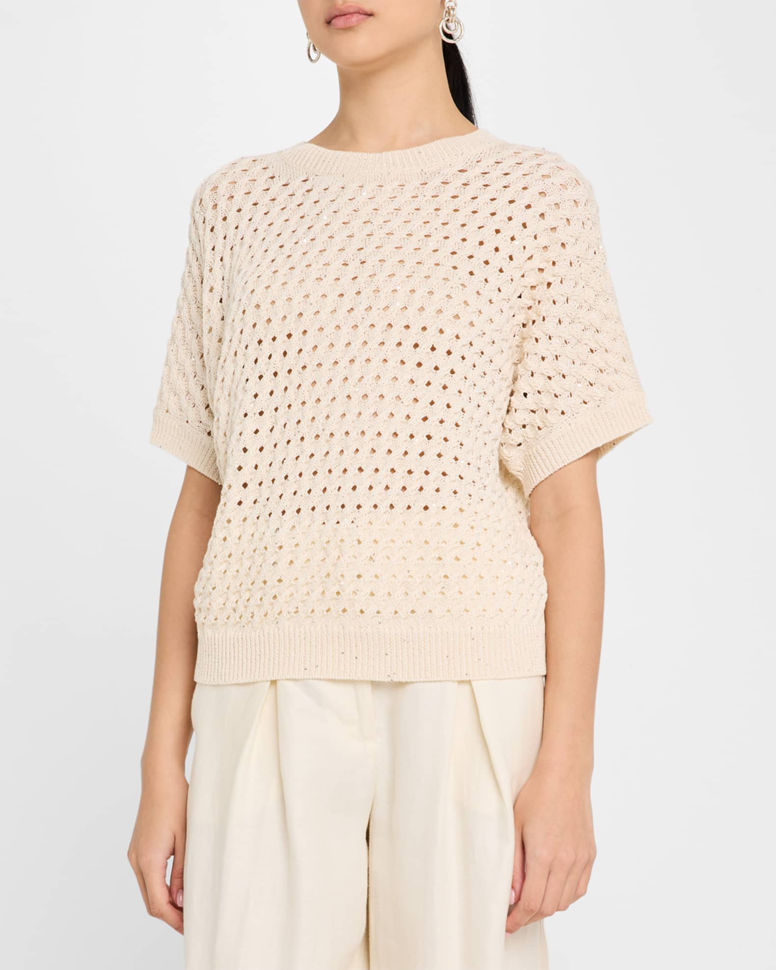 Peserico Sequin-Embellished Open Knit Sweater | Neiman Marcus