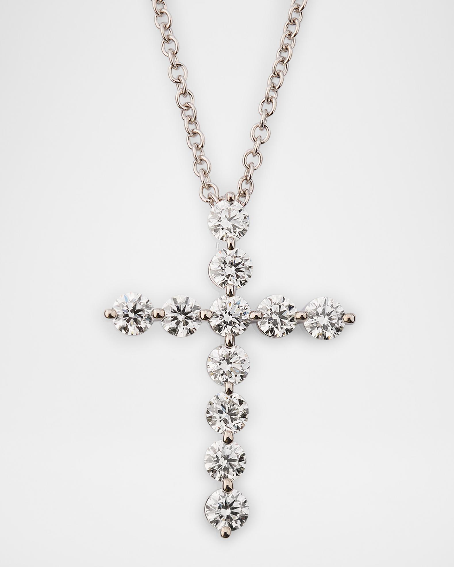 Neiman Marcus Diamonds 18K White Gold Diamond Cross Necklace, 20