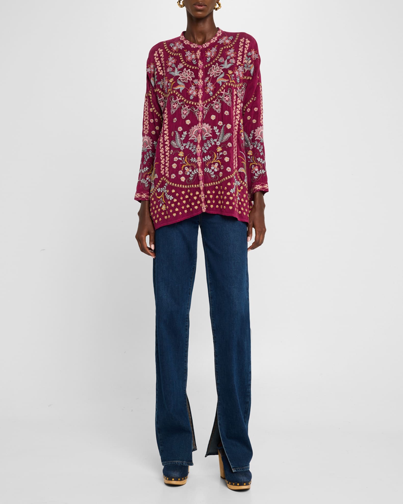 Johnny Was Emmea Audrey Floral-Embroidered Tunic | Neiman Marcus