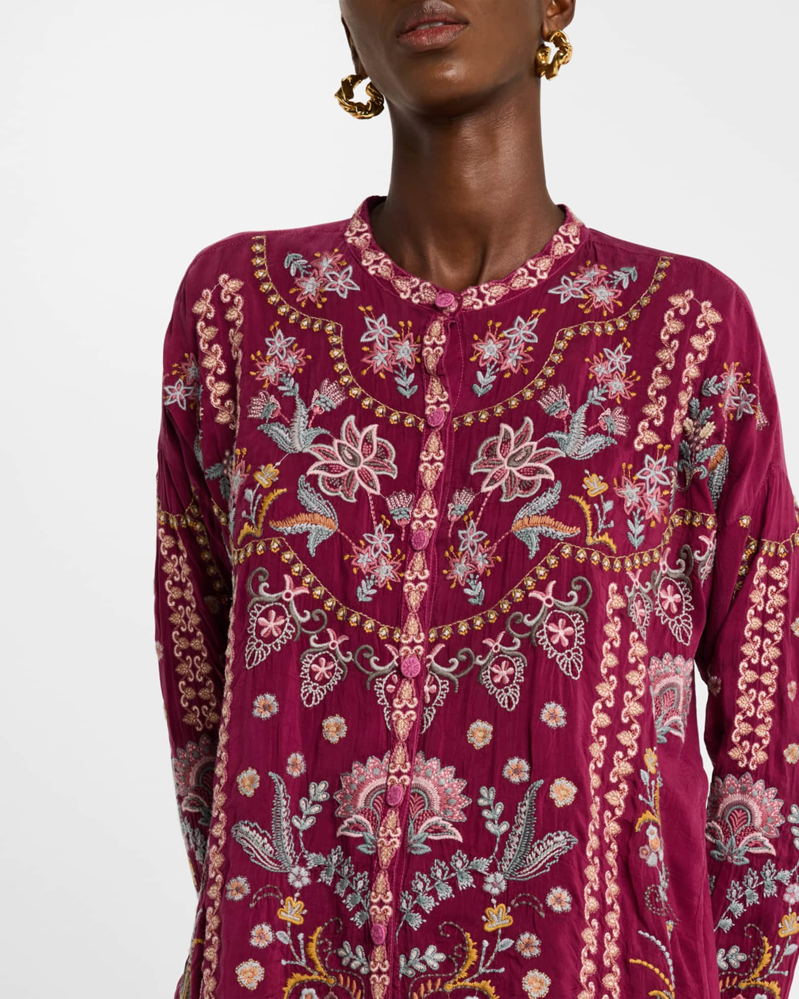 Johnny Was Emmea Audrey Floral-Embroidered Tunic | Neiman Marcus