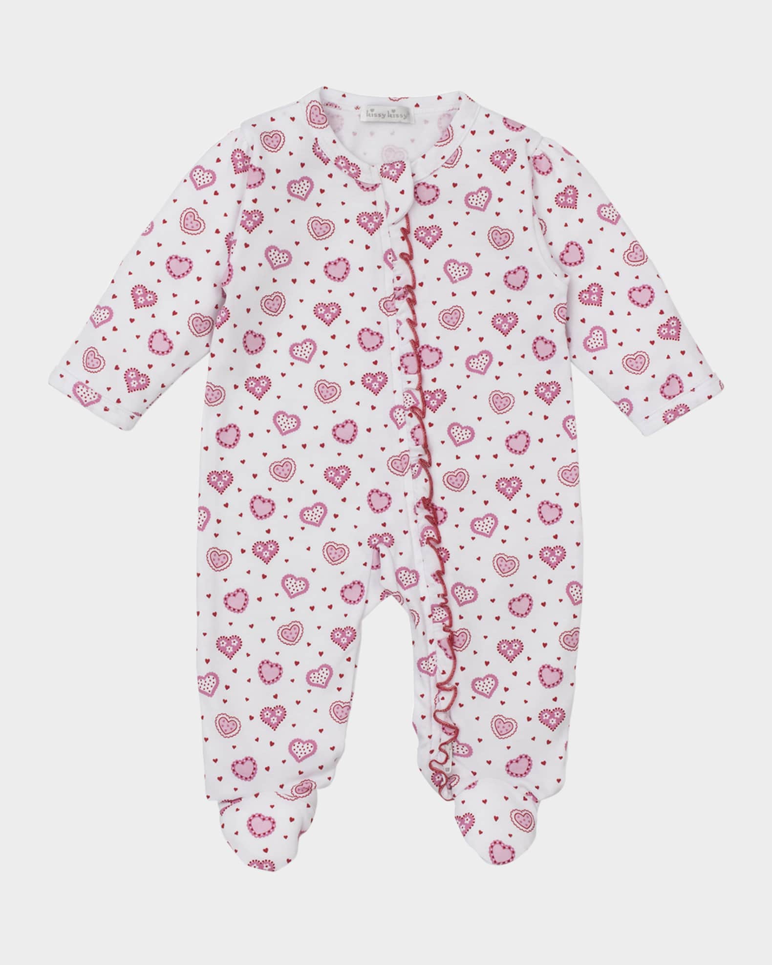 Kissy Kissy Girl's Heartfelt Hearts Zip Up Footie, Size Newborn-9M ...