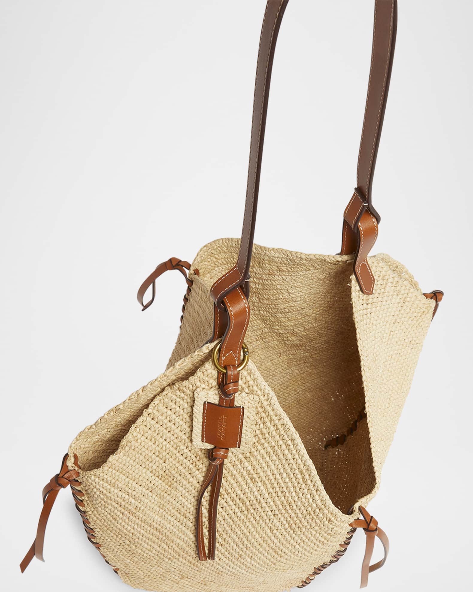 Isabel Marant Tampa Raffia & Leather Shoulder Bag | Neiman Marcus