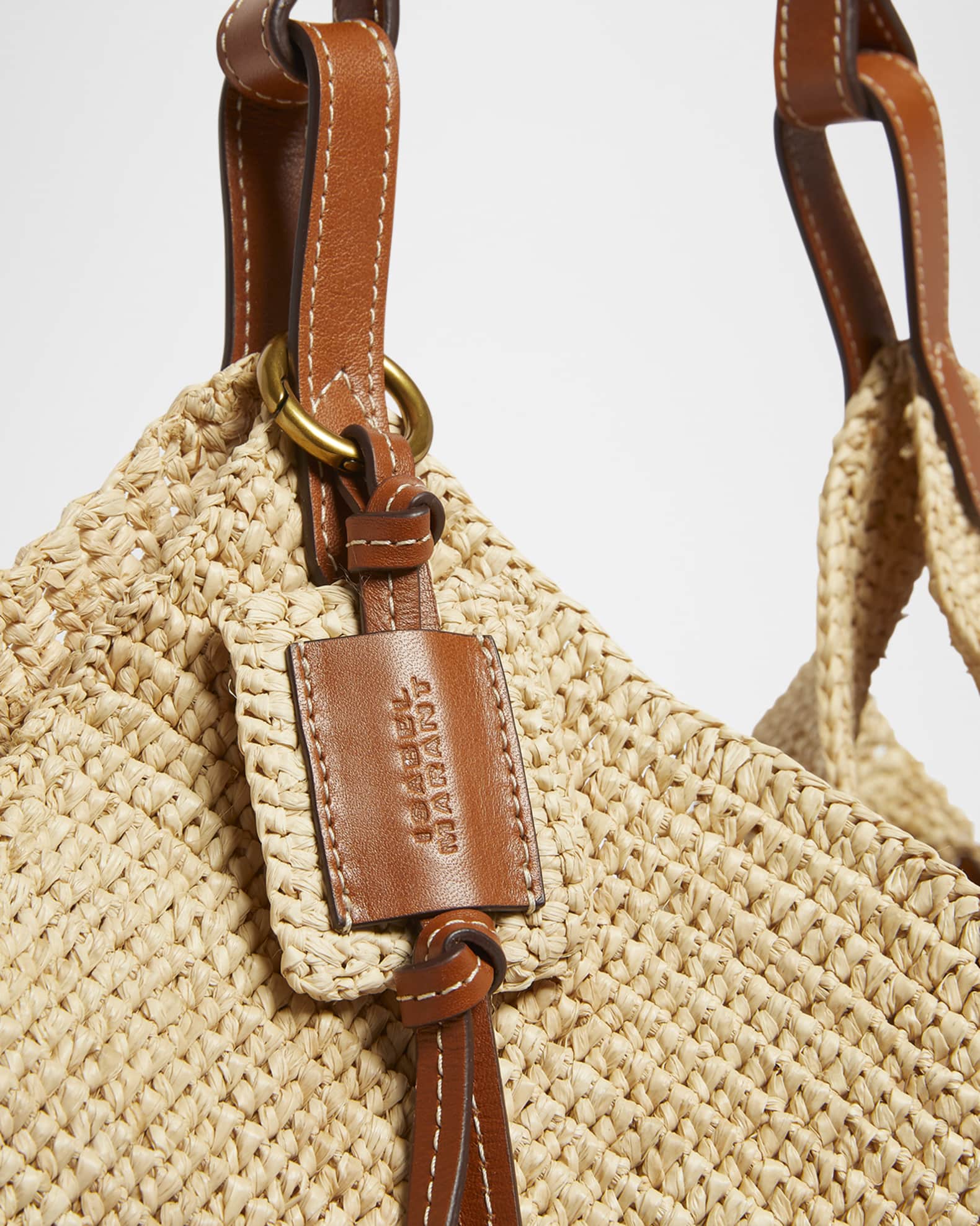 Isabel Marant Tampa Raffia & Leather Shoulder Bag | Neiman Marcus