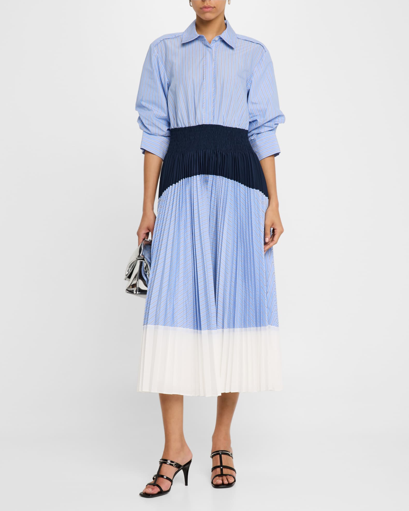 SIMKHAI Jenella Pleated Combo Midi Dress | Neiman Marcus