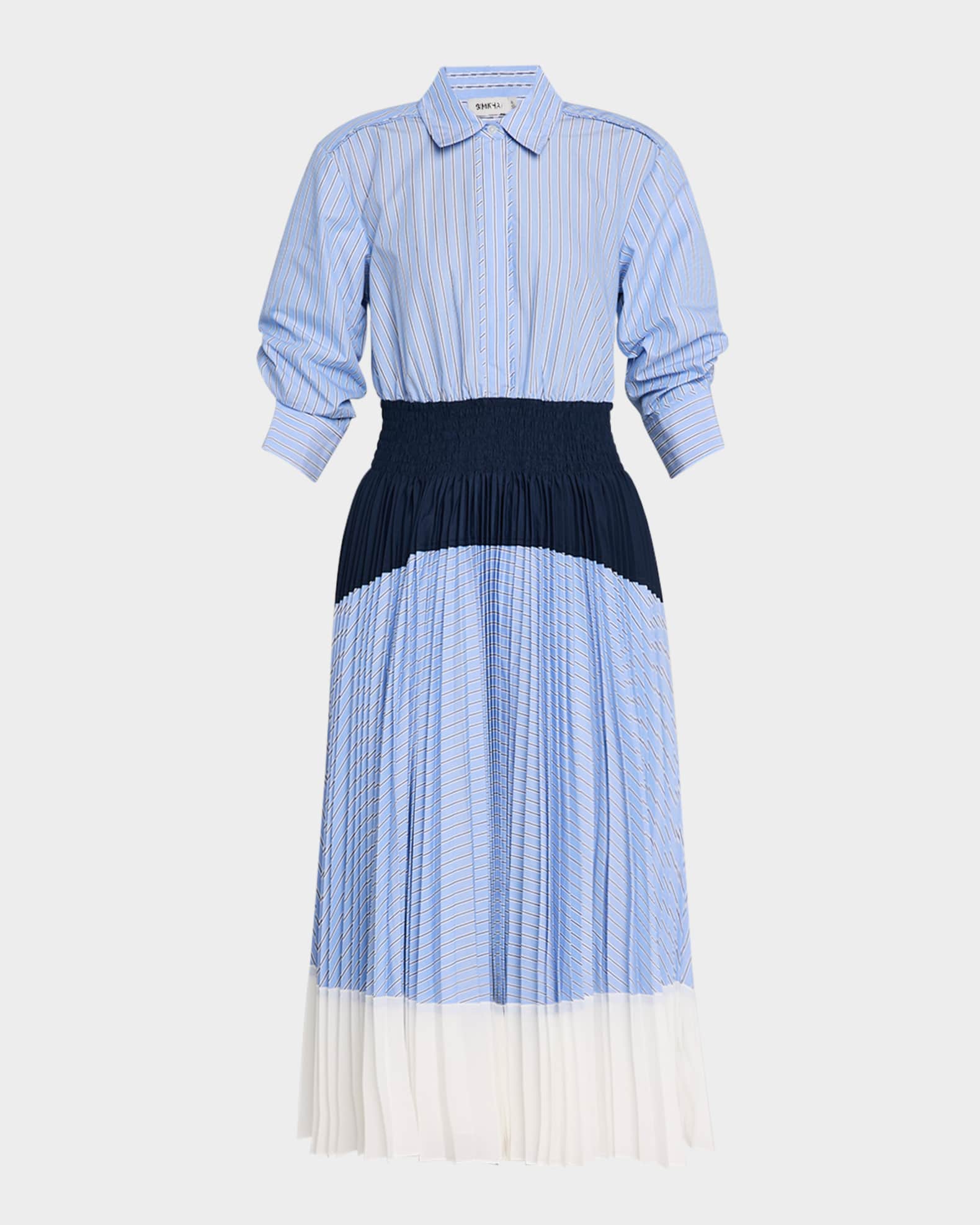 SIMKHAI Jenella Pleated Combo Midi Dress | Neiman Marcus