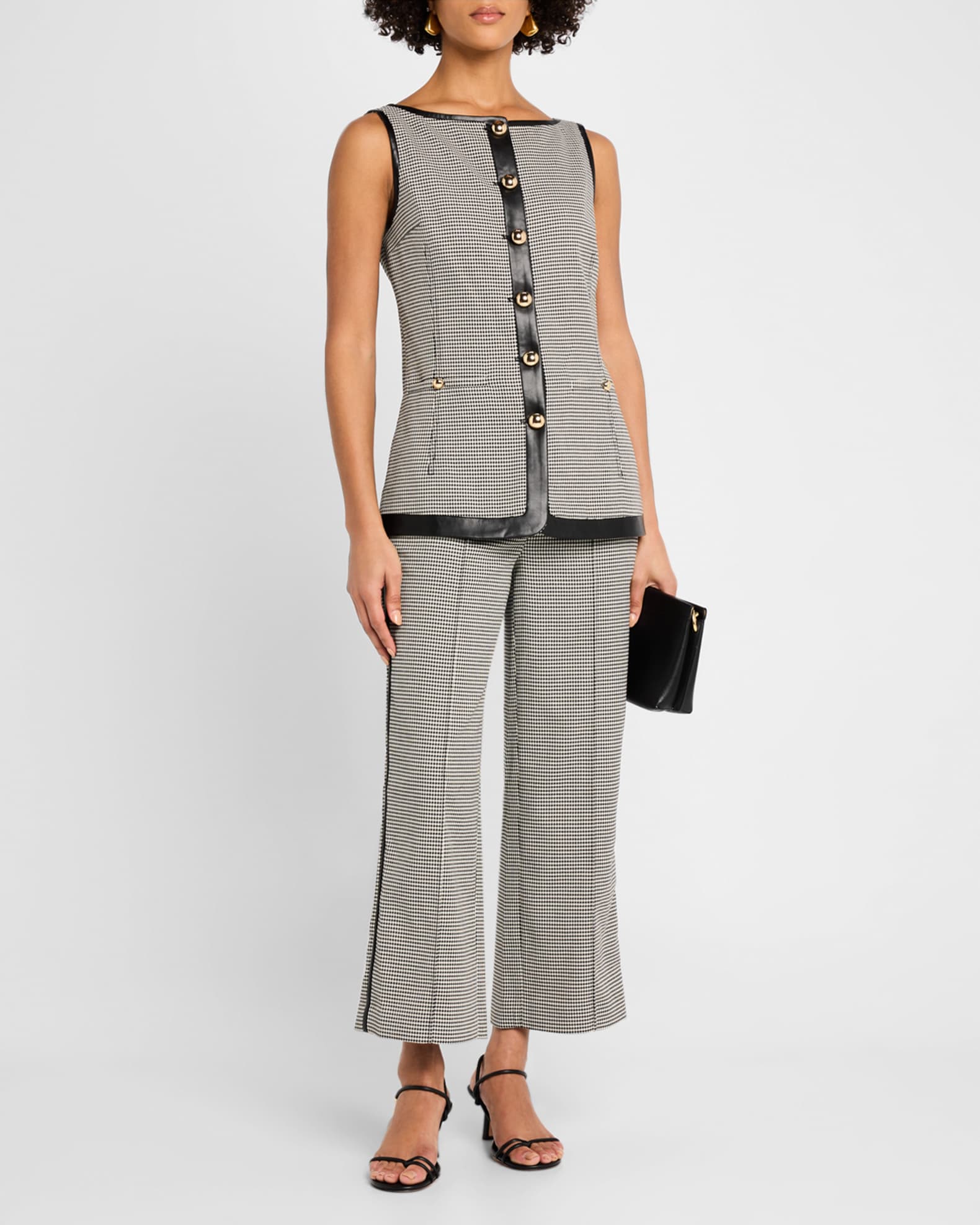 SIMKHAI Miki Cropped Micro-Check Pants | Neiman Marcus