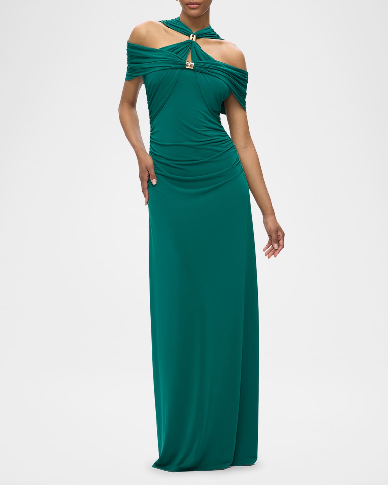 Herve Leger Elle Draped Halter Gown | Neiman Marcus