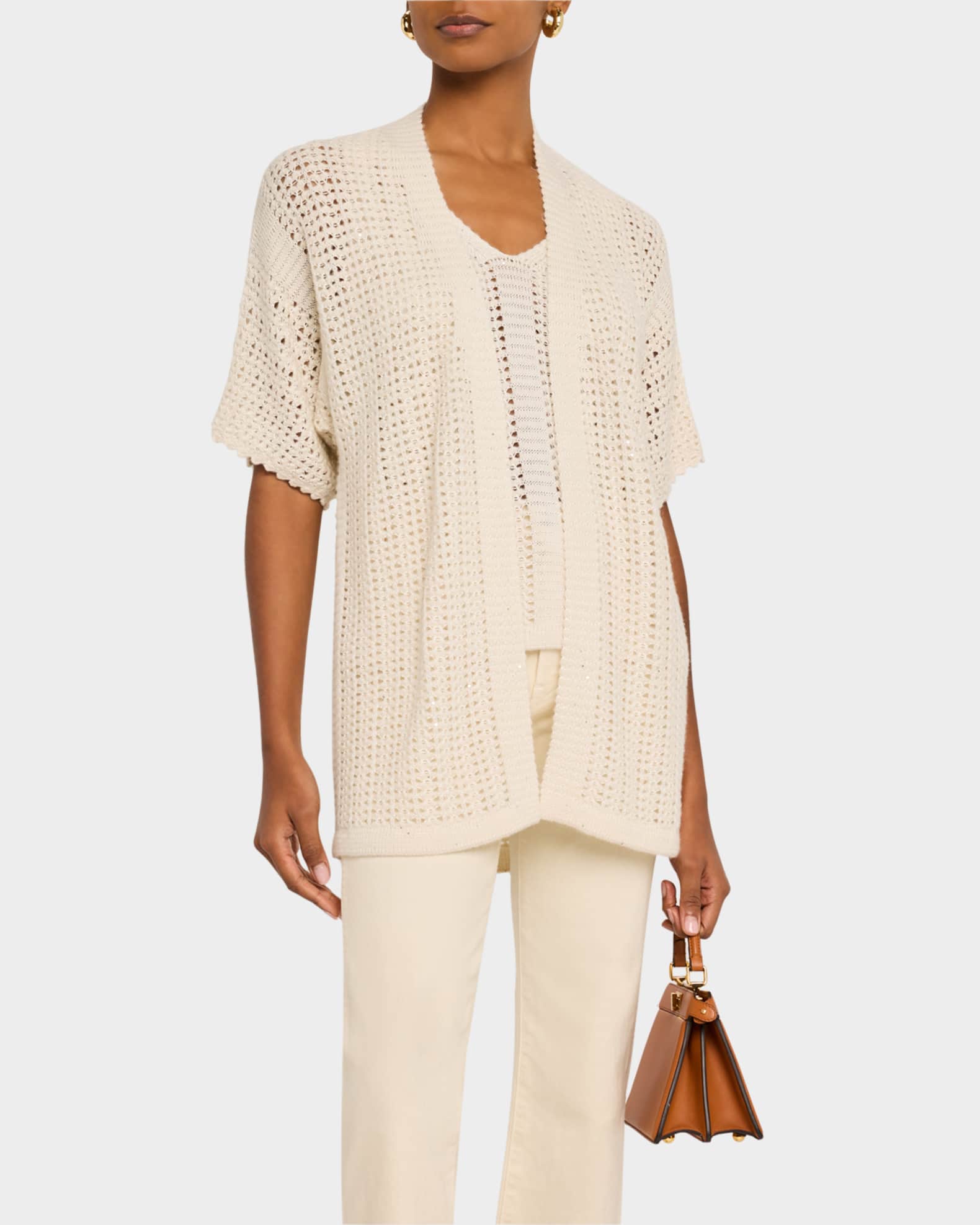 TSE Cashmere Open-Weave Sequin Cardigan | Neiman Marcus