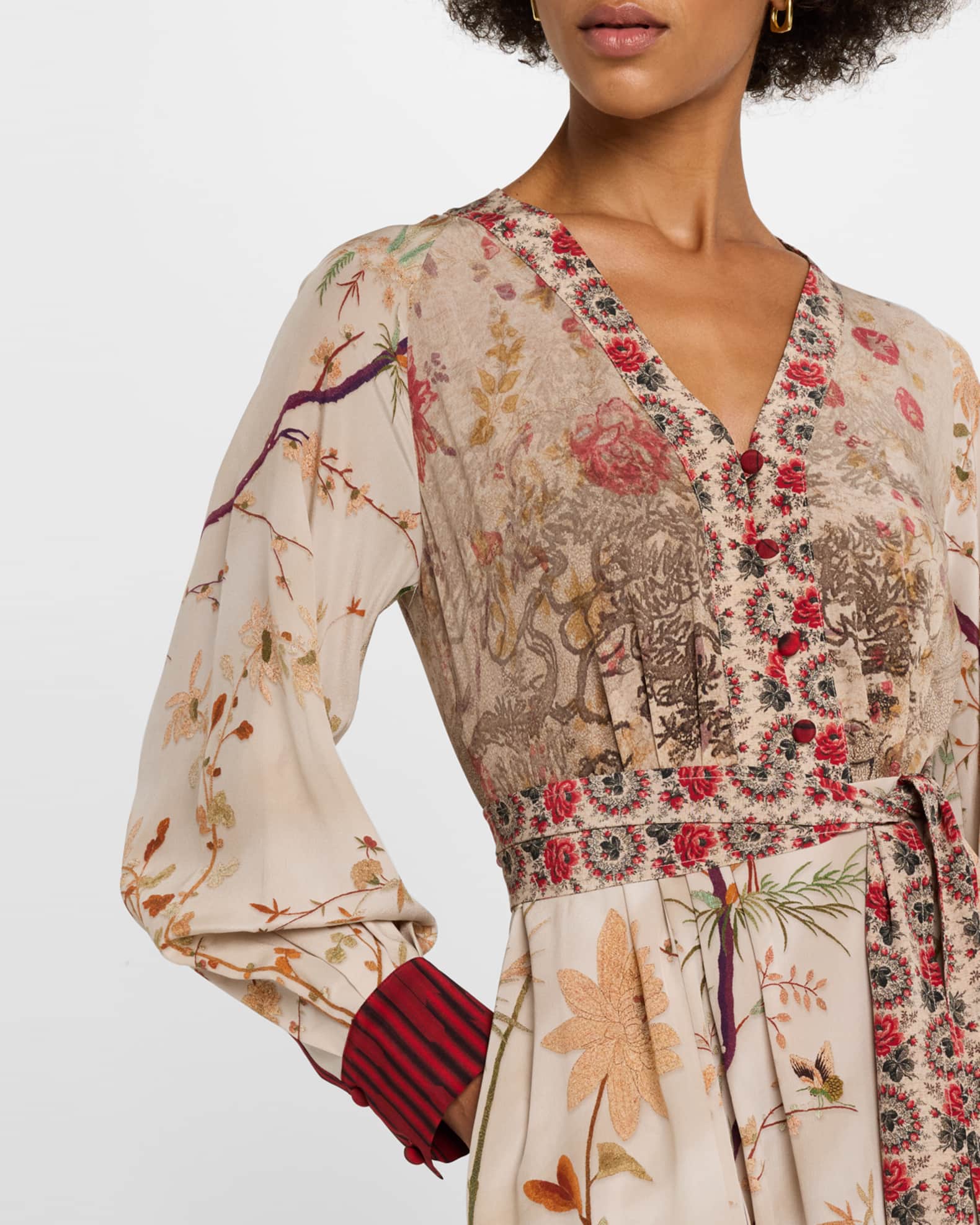 Pierre-Louis Mascia Floral & Bird-Print Silk Maxi Dress | Neiman Marcus