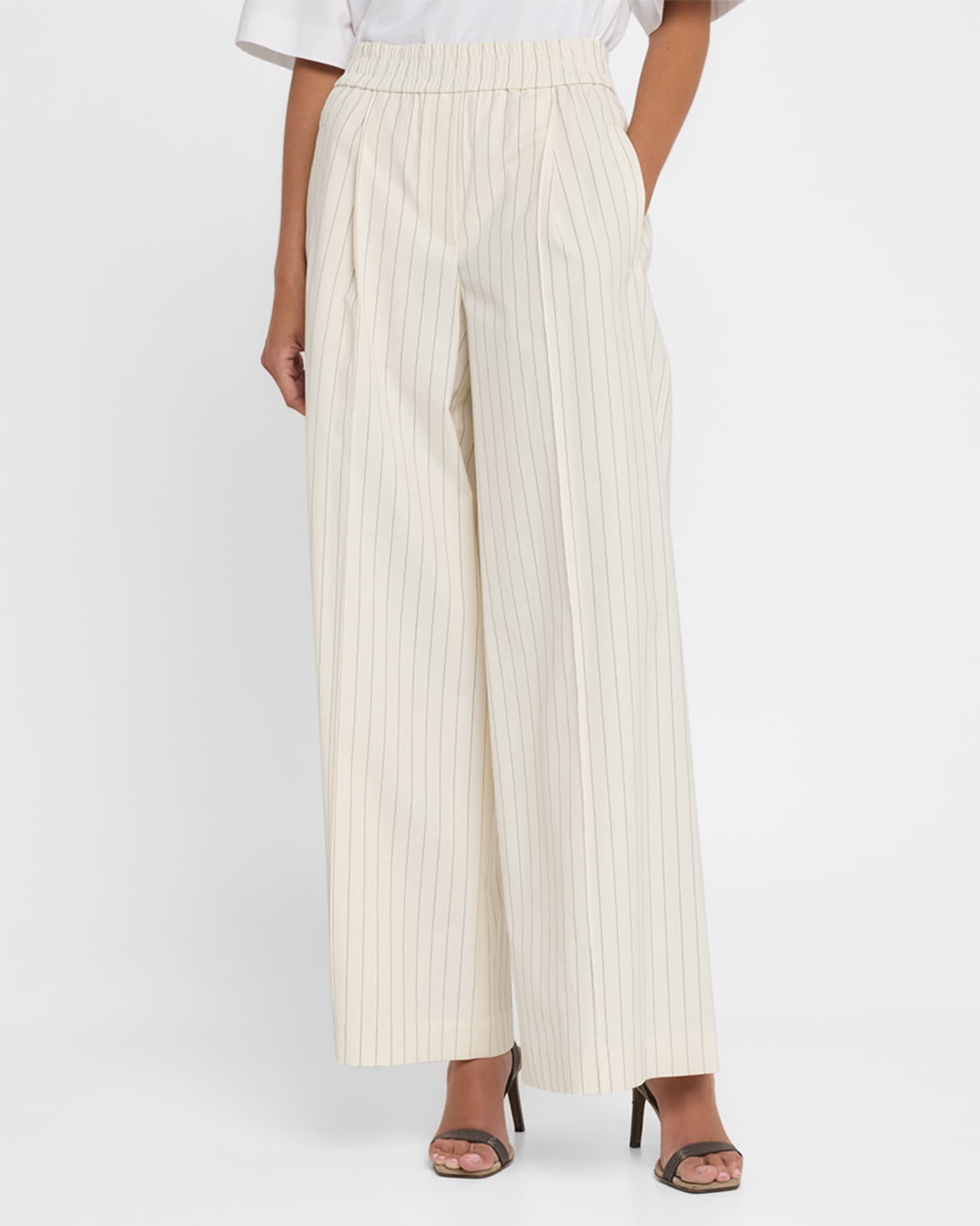 Brunello Cucinelli Pinstripe Wide Leg Poplin Pants | Neiman Marcus