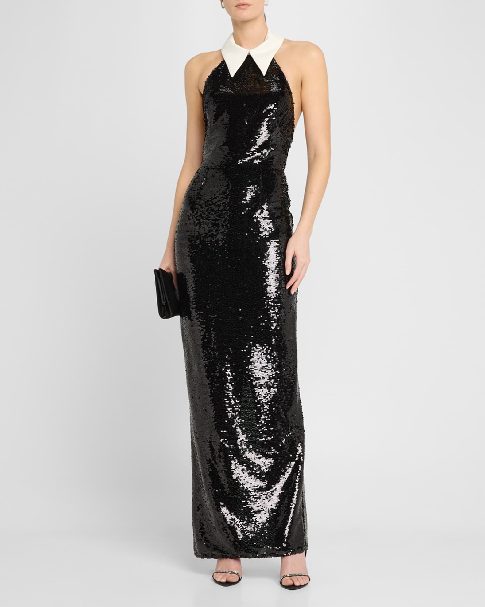 Bronx and Banco Wednesday Collared Sequin Column Gown | Neiman Marcus