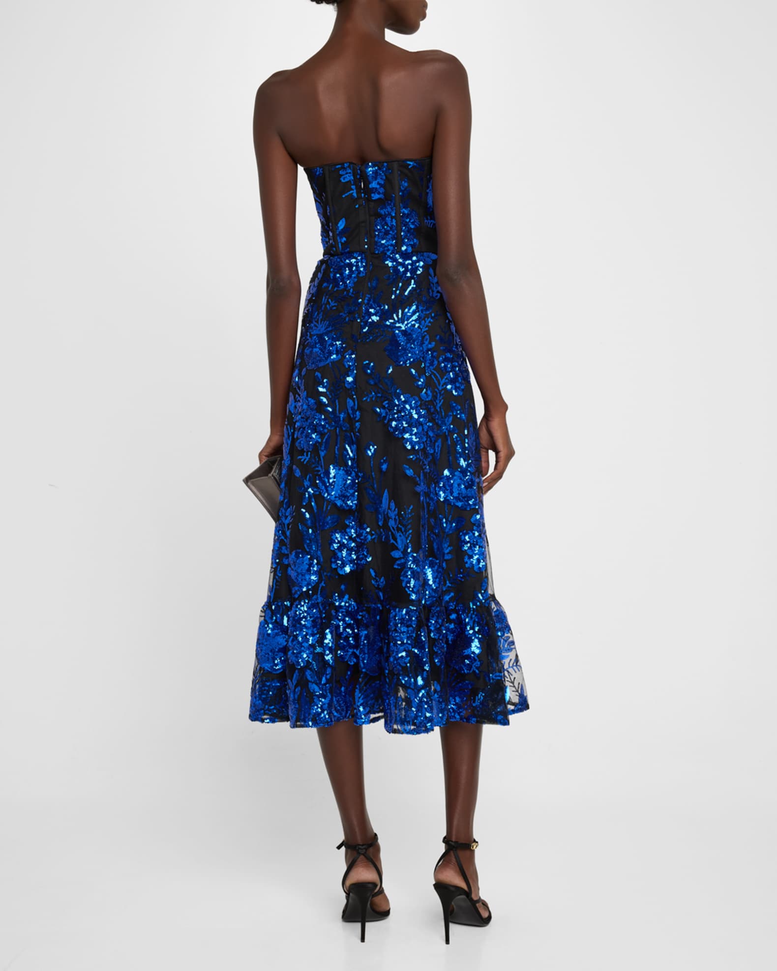 Dress the Population Black Label Carina Floral Sequin Sweetheart Midi ...