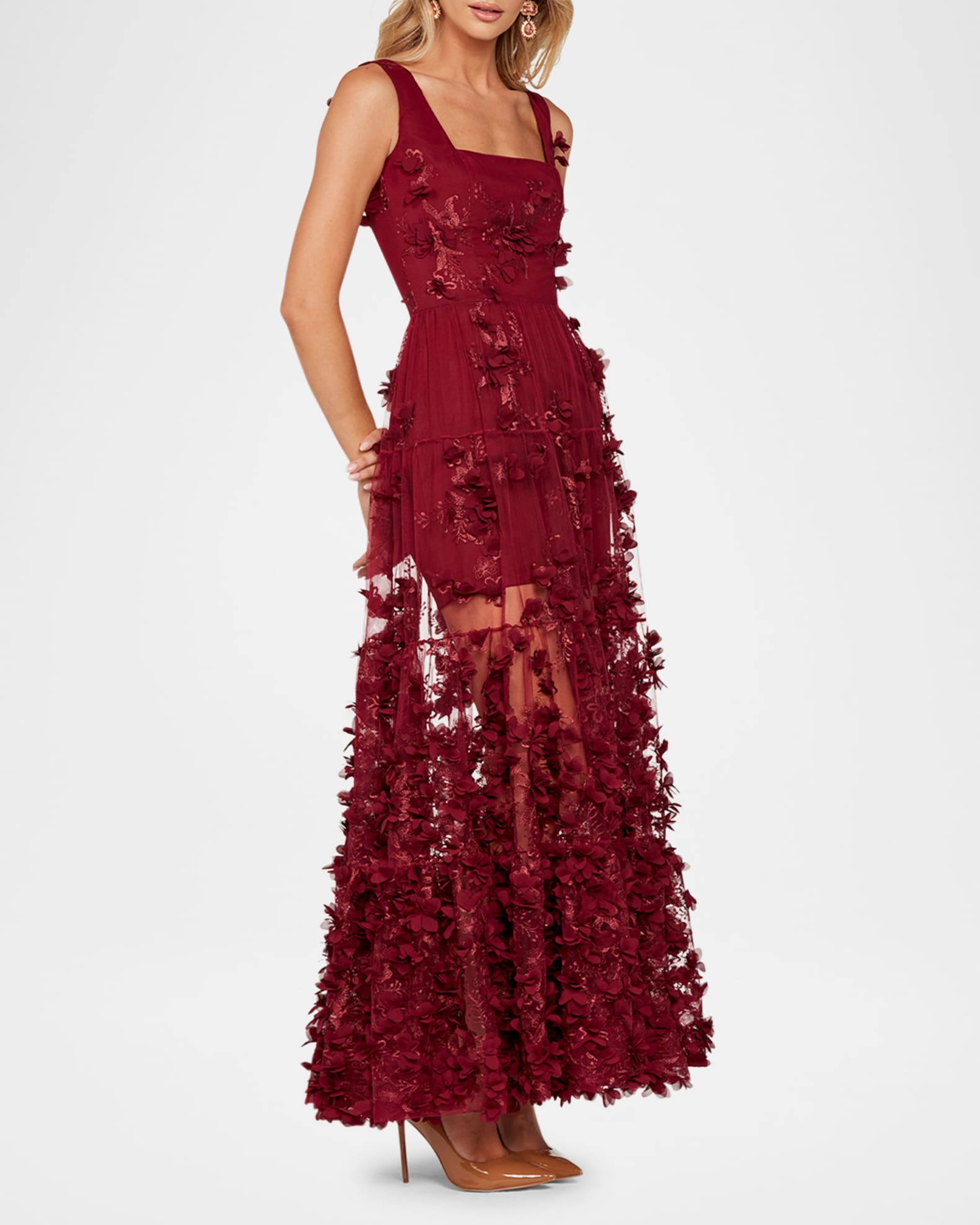 HELSI Kate Embroidered Floral Applique Gown | Neiman Marcus