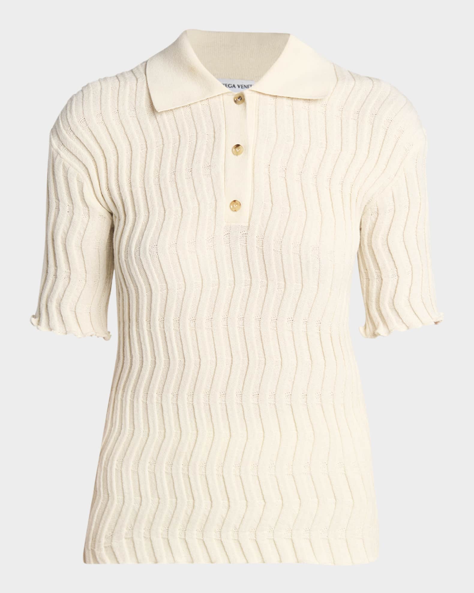 Bottega Veneta Zigzag Knit Short-Sleeve Polo Top | Neiman Marcus