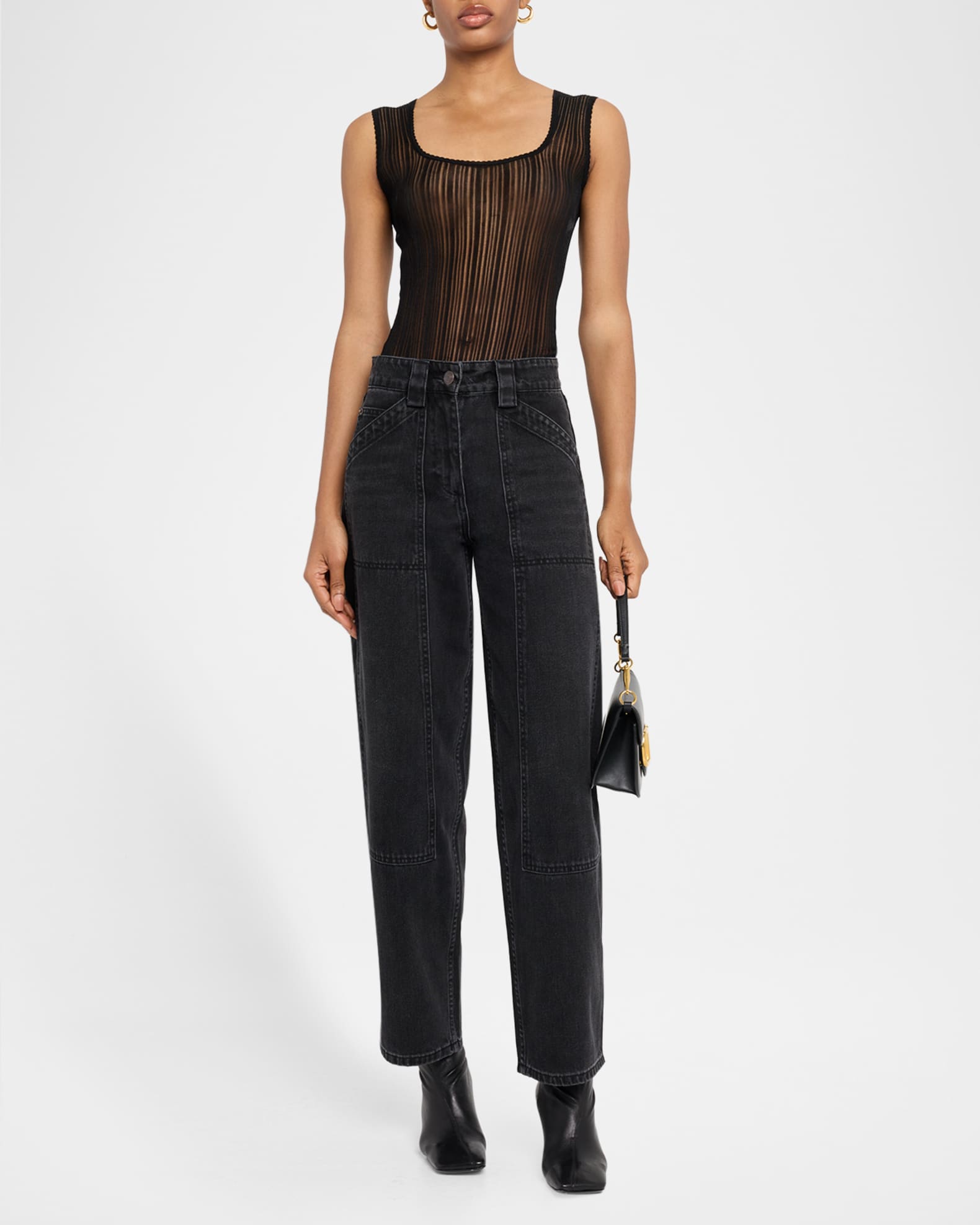 Co High-Rise Denim Crop Balloon Pants | Neiman Marcus