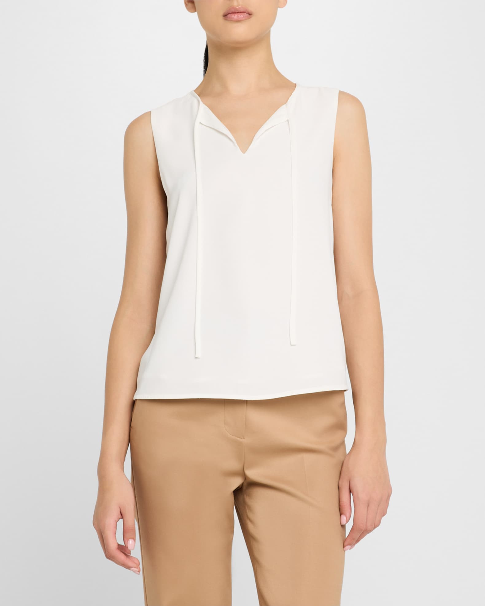 Emporio Armani Sleeveless Front-Tie Blouse | Neiman Marcus