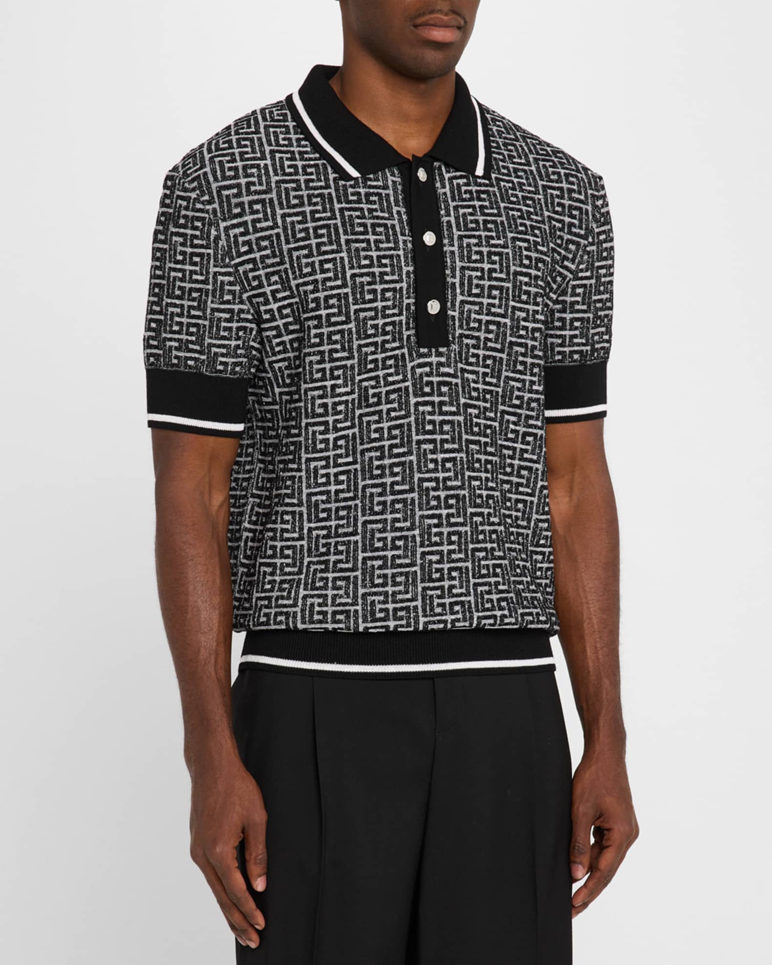 Balmain Men's Monogram Knit Polo Shirt | Neiman Marcus
