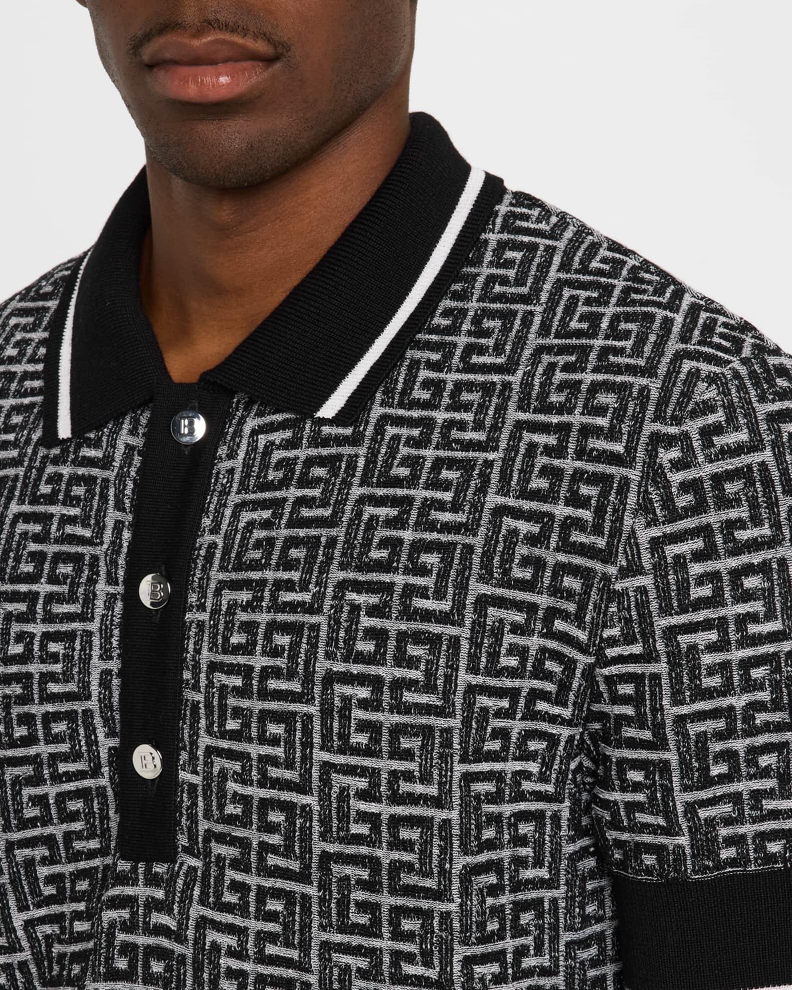 Balmain Men's Monogram Knit Polo Shirt | Neiman Marcus