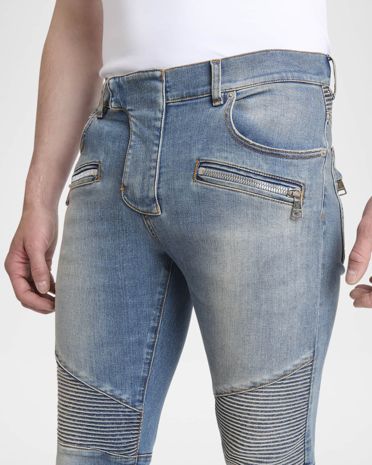 Balmain Men's Denim Biker Pants | Neiman Marcus