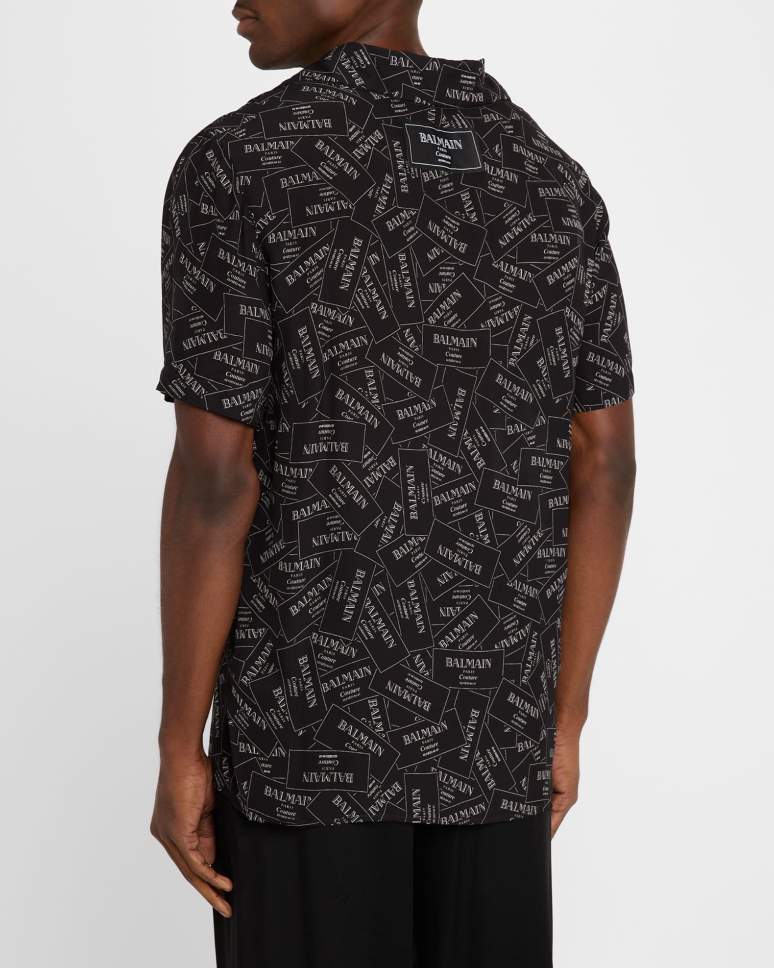 Balmain Men's Allover Couture Label-Print Shirt | Neiman Marcus