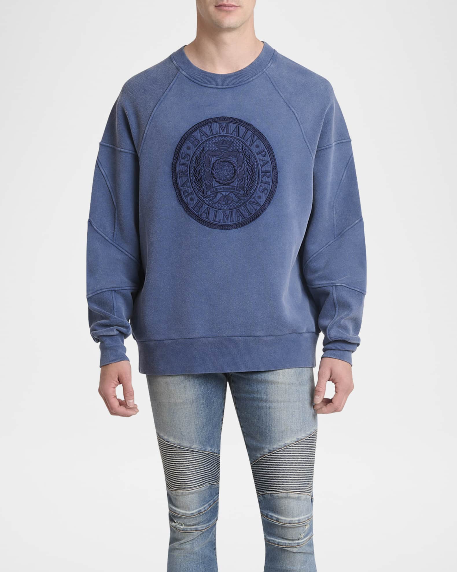 Balmain Men's Ribbed Big Coin Sweatshirt | Neiman Marcus