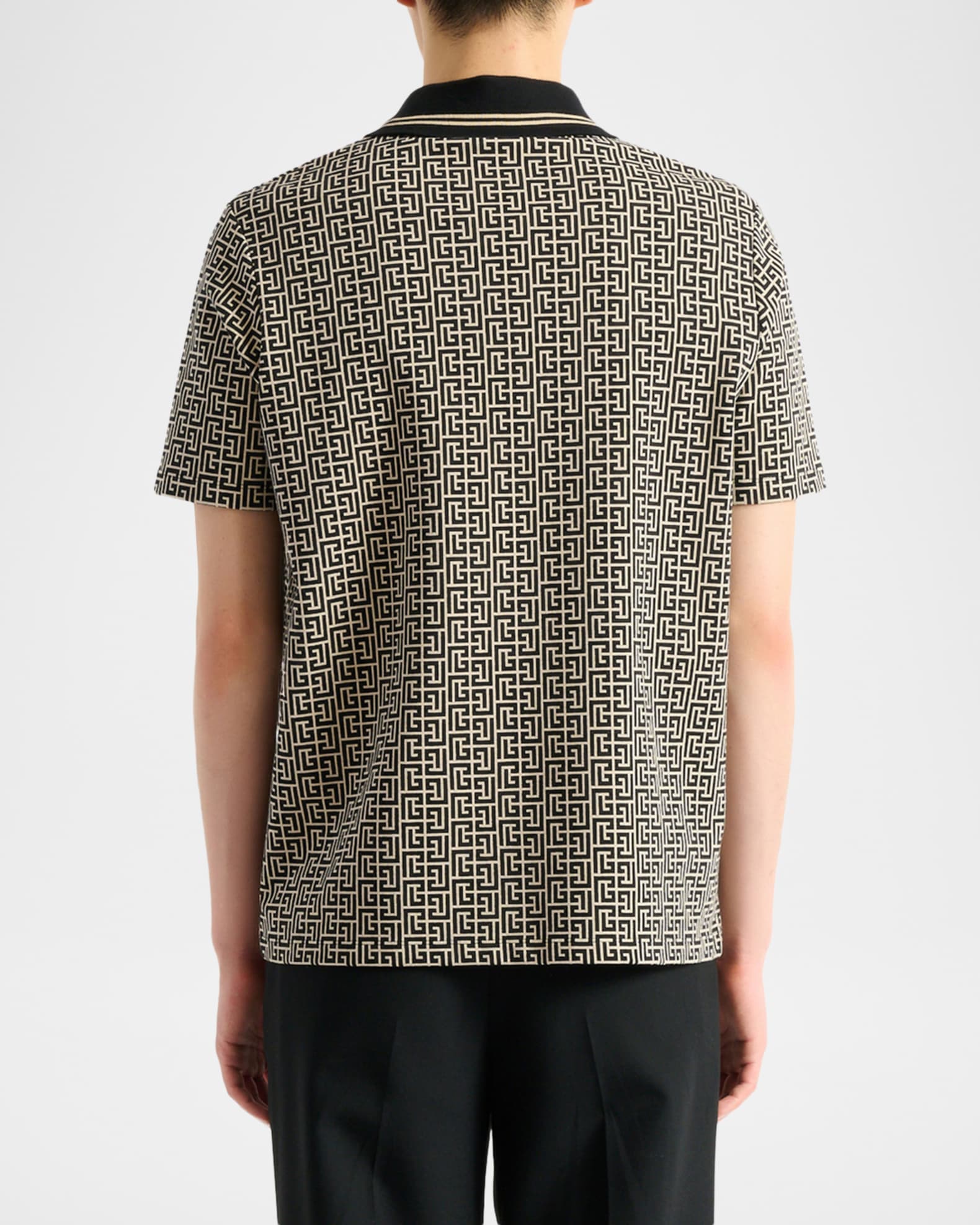Balmain Men's Monogram Couture-Label Quarter-Zip Polo Shirt | Neiman Marcus