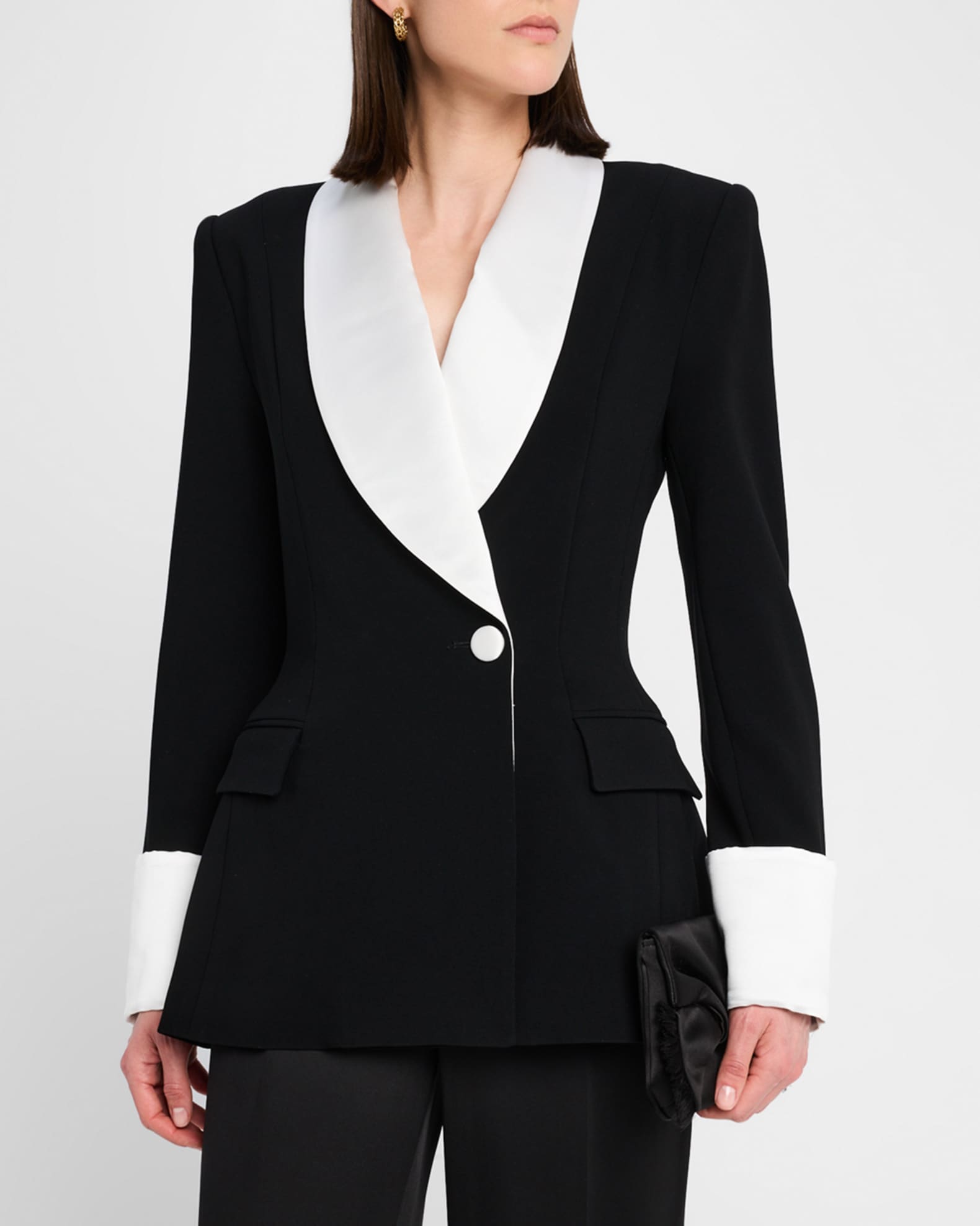 Sergio Hudson Silk Shawl-Lapel Combo Double-Breasted Blazer | Neiman Marcus
