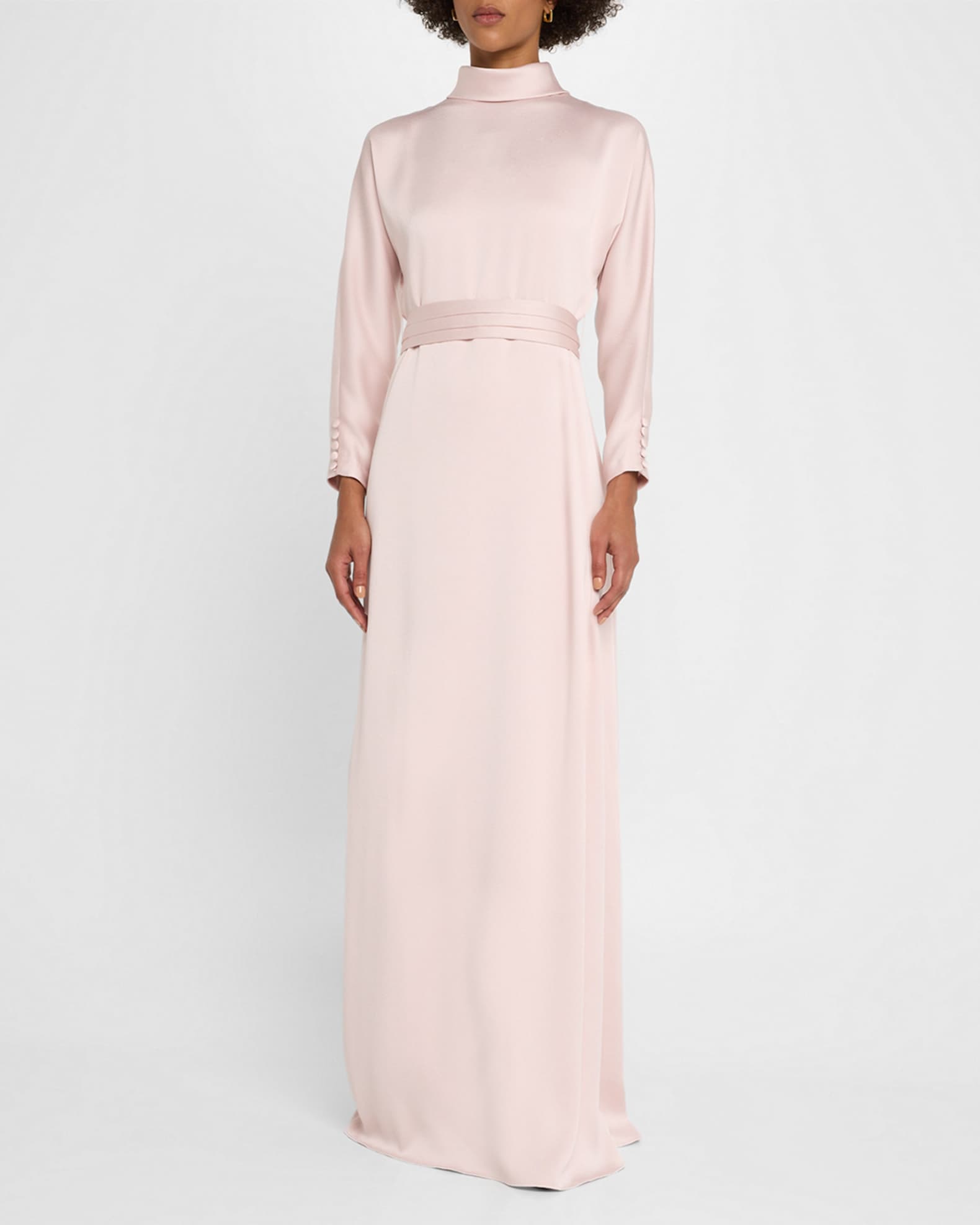 Rickie Freeman for Teri Jon Mock-Neck Crepe Back Satin Gown | Neiman Marcus