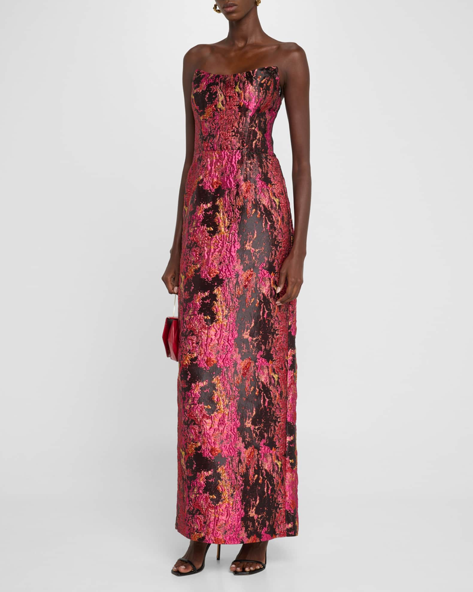 Black Halo Lumina Strapless Metallic Jacquard Column Gown | Neiman Marcus