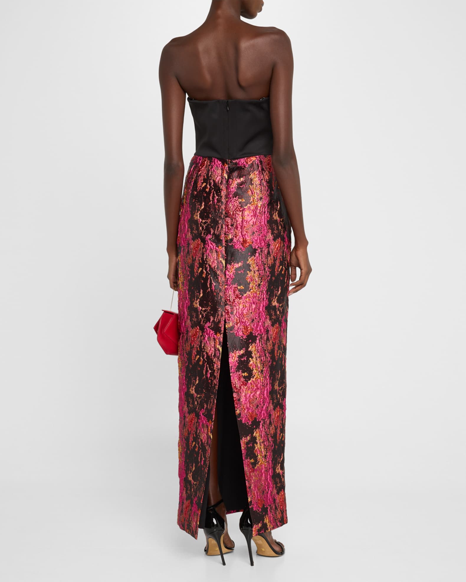 Black Halo Lumina Strapless Metallic Jacquard Column Gown | Neiman Marcus