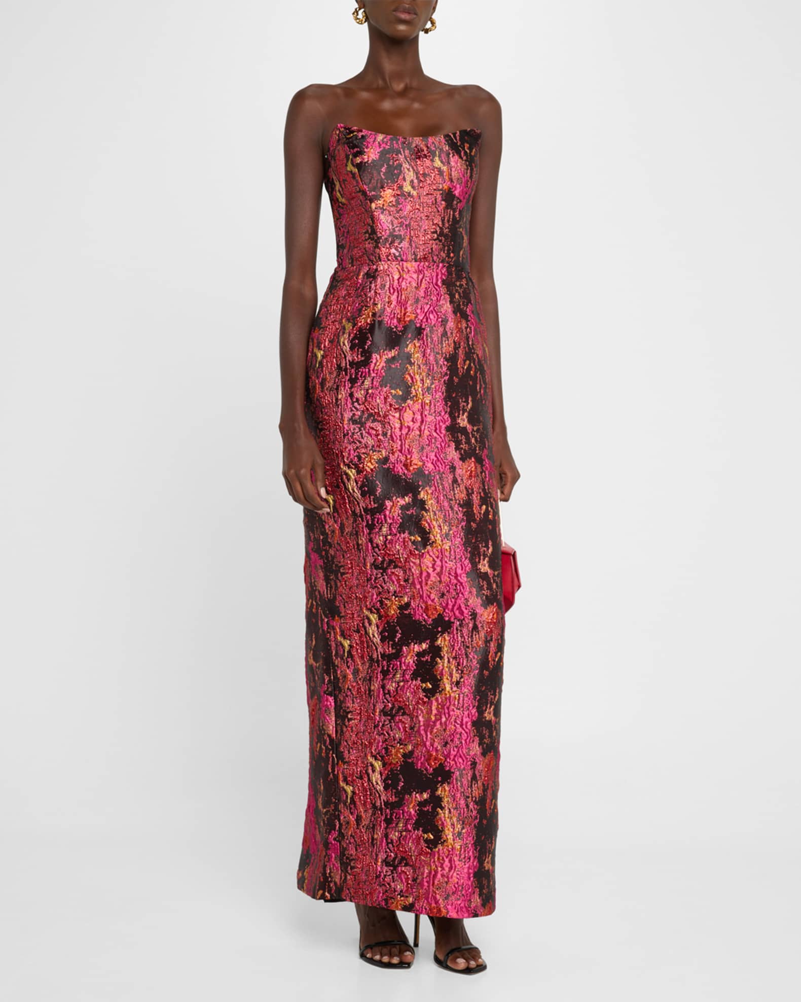 Black Halo Lumina Strapless Metallic Jacquard Column Gown | Neiman Marcus