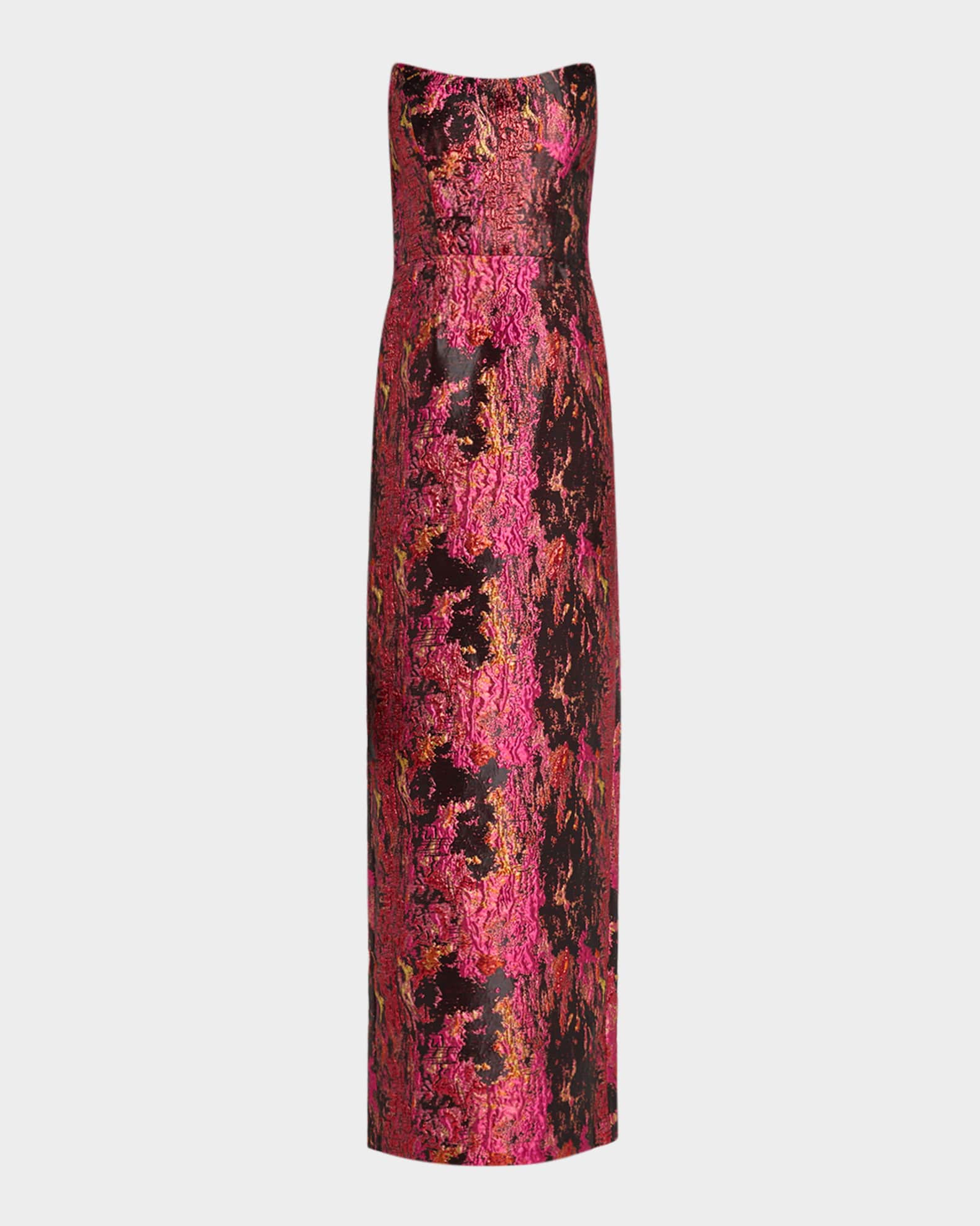 Black Halo Lumina Strapless Metallic Jacquard Column Gown | Neiman Marcus