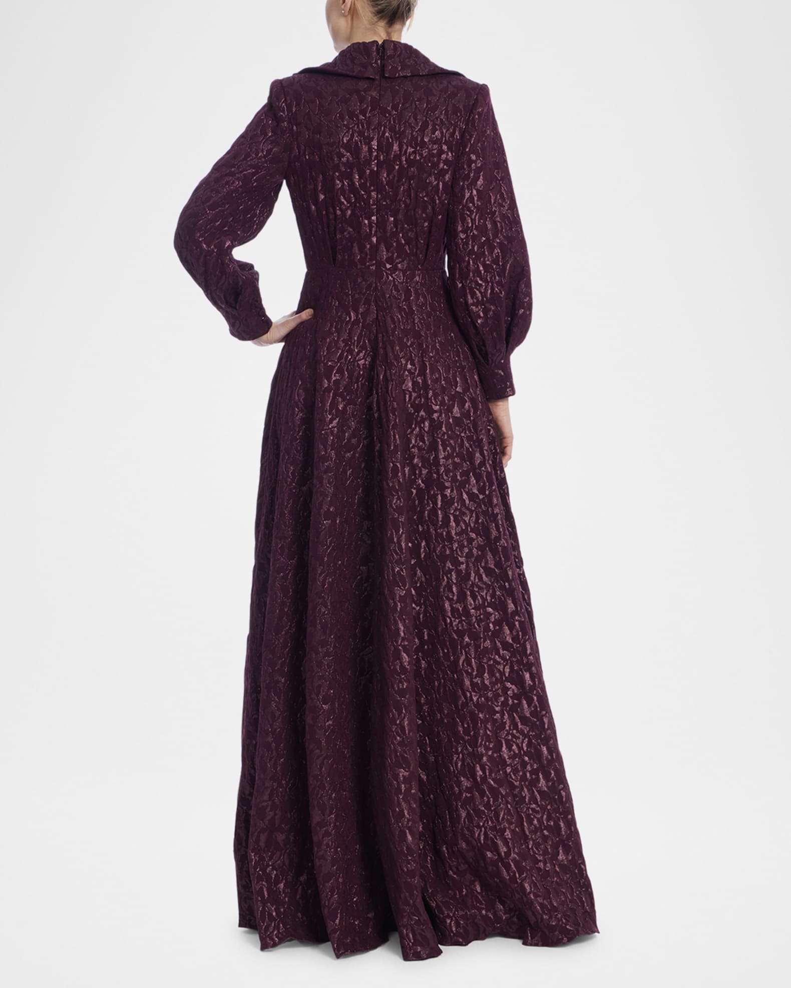 Badgley Mischka Collection Deep V-Neck Metallic Jacquard Bow Gown ...
