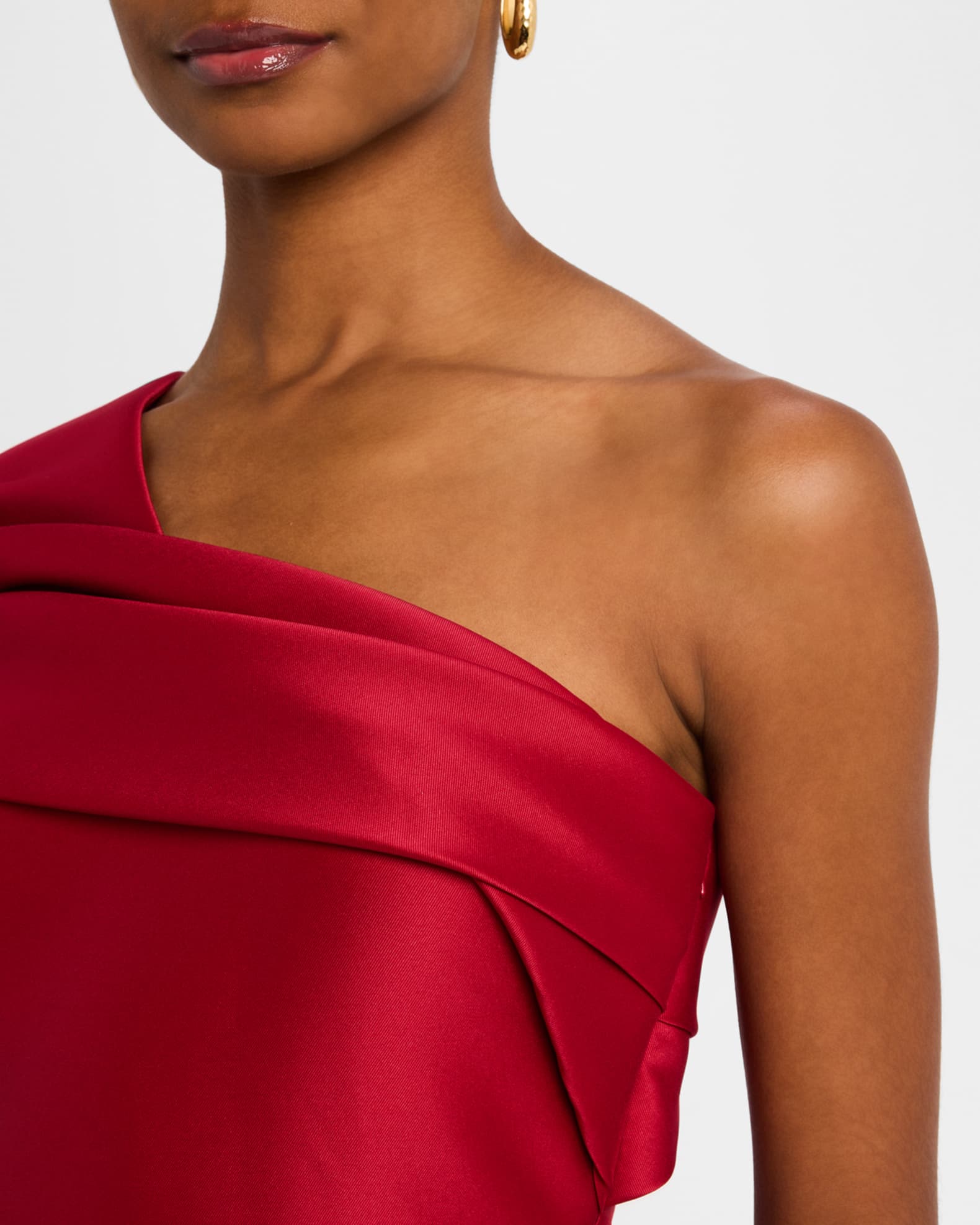Badgley Mischka Collection Pleated One-Shoulder Midi Dress | Neiman Marcus