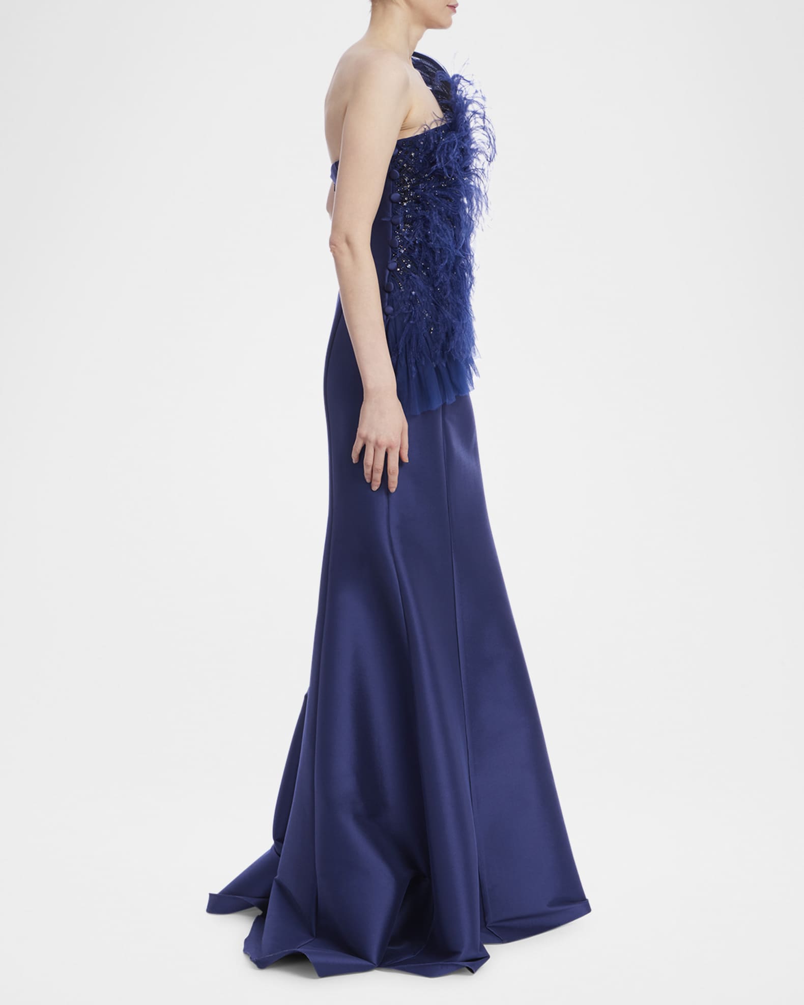 Badgley Mischka Collection Strapless Feather Ruffle Trumpet Gown ...